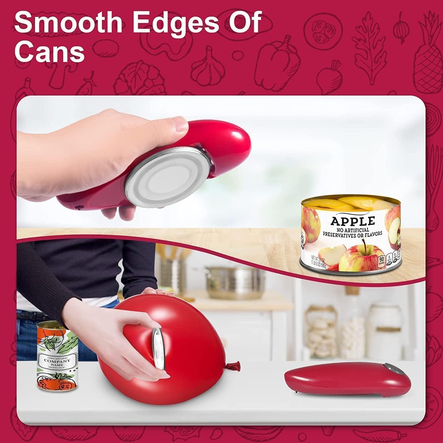 One Touch Battery Operated Electric Can Opener, Easy Open Any Can Size with No Sharp Edge, Hands Free and Food-Safe Automatic Can Opener, Kitchen Gadget Electric Can Opener for Seniors with Arthritis