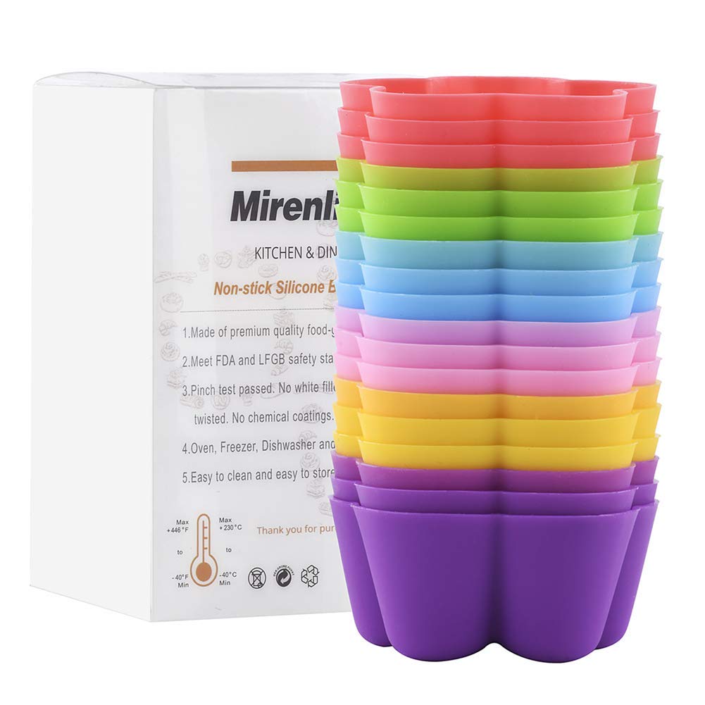 Mirenlife Reusable and Non-stick Mini Silicone Baking Cups/Muffin Cups/Mini Cupcake Liners/Mini Chocolate Holders/Truffle Cups -24 Pack-6 Vibrant Colors Flower
