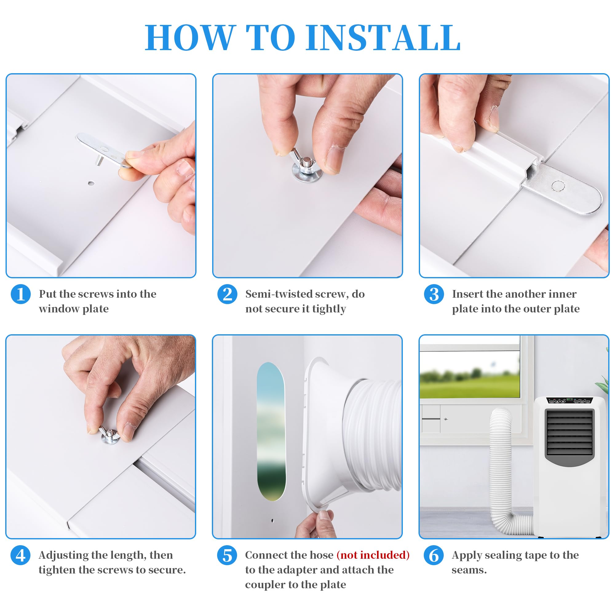 Portable AC Window Vent Kit - Complete Air Conditioner Window Kit for Sliding Window AC Window Seal for Anti-Clockwise Thread 5.9β AC Exhaust Hose