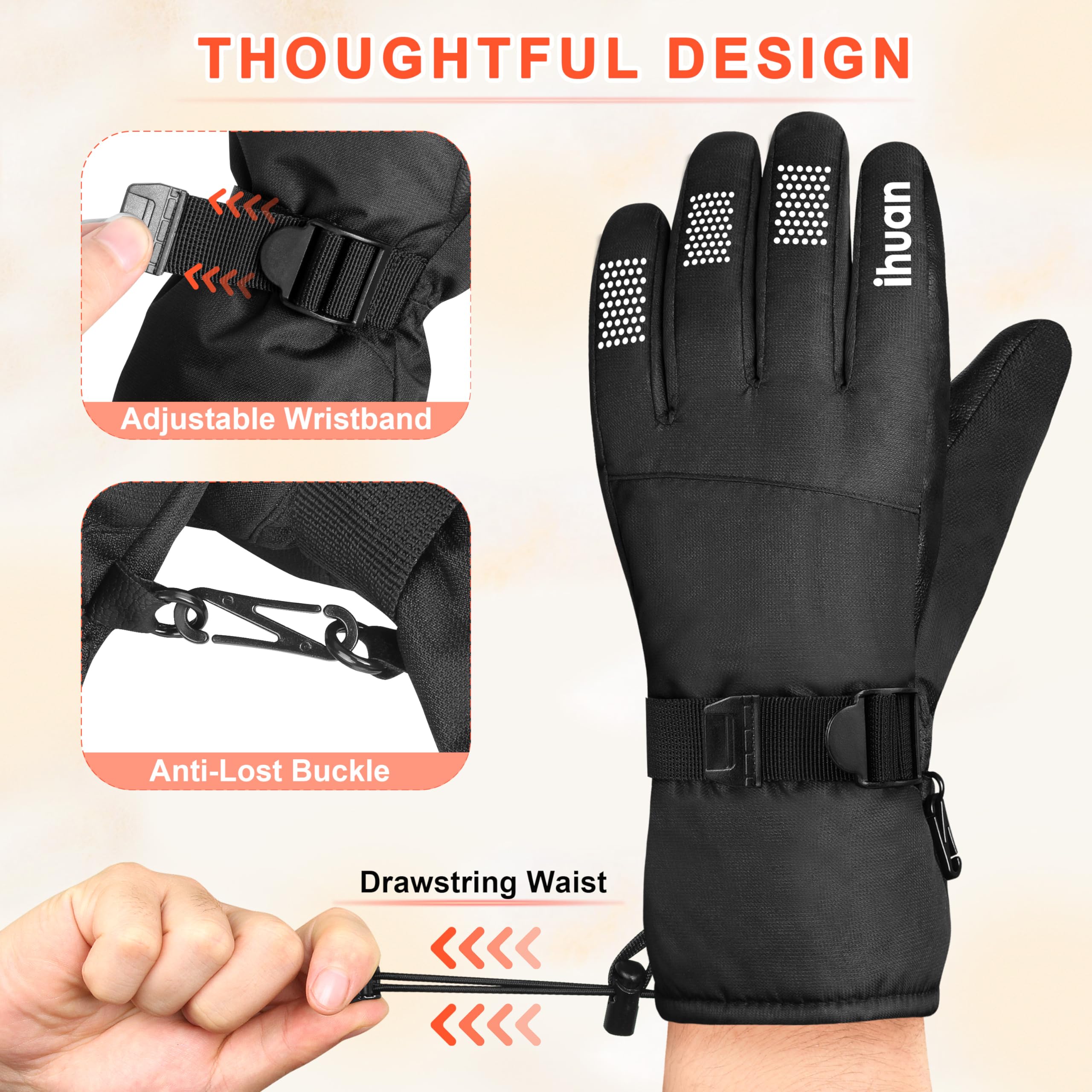ihuan Winter Ski Snowboard Gloves Men Women - Cold Weather Gloves Touchscreen Fingers, Waterproof Snow Snowboarding Glovesā¦