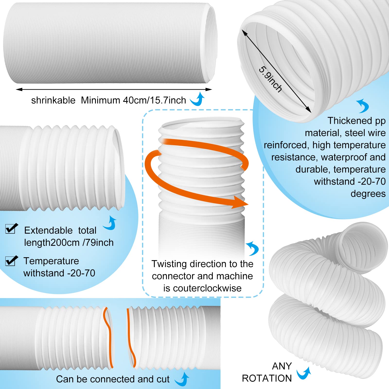 Portable Air Conditioner Window Vent Kit, 1 Universal Counterclockwise Thread Exhaust Hose with Coupler Adjustable Window Seal for Air Conditioner, Sliding Windows