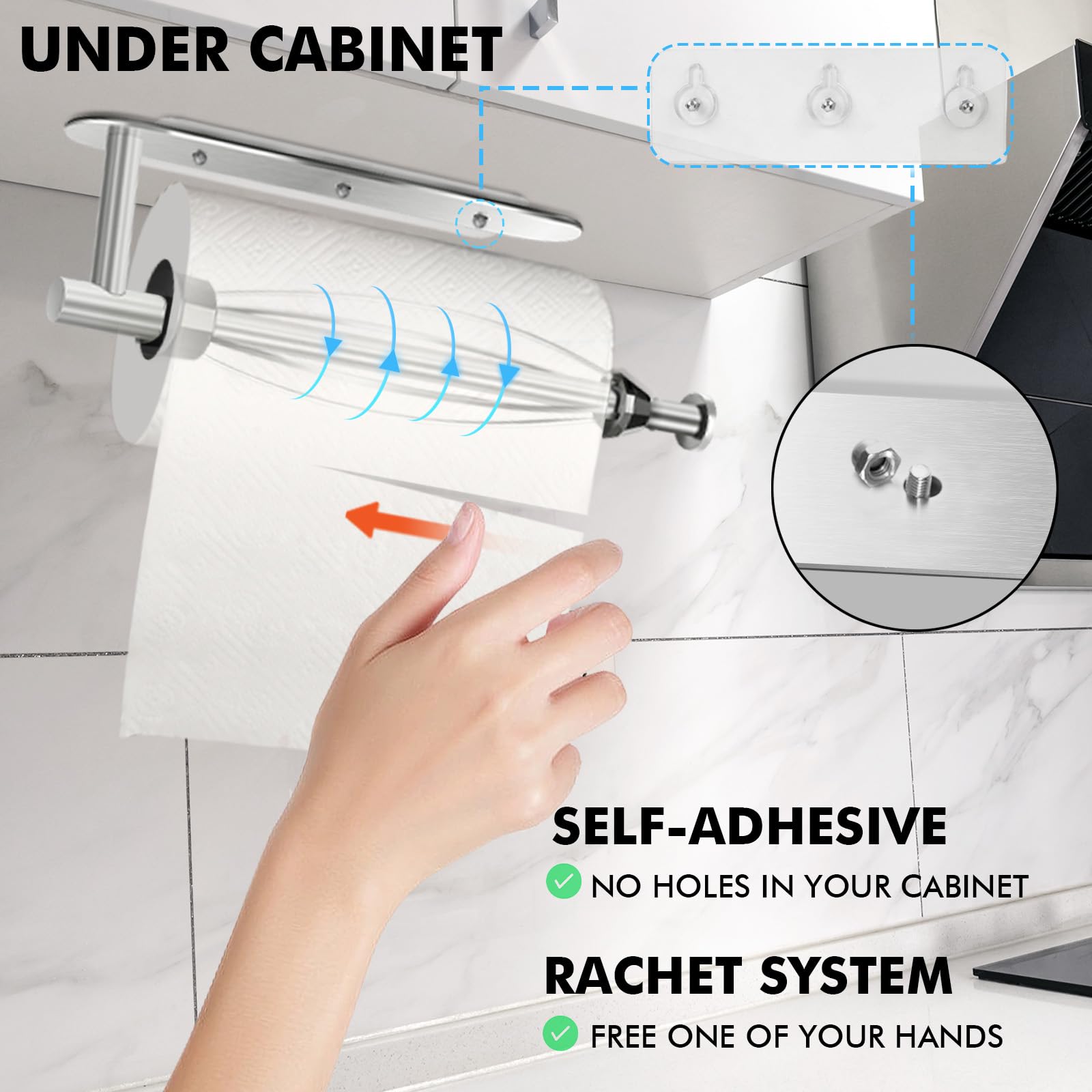 KIHOGEM Magnetic Paper Towel Holder, One Hand Operable Paper Towel Holder Wall Mount with Strong Magnetic Backing and Self-Adhesive for Kitchen Refrigerator RVs Grill Garage(Silver)