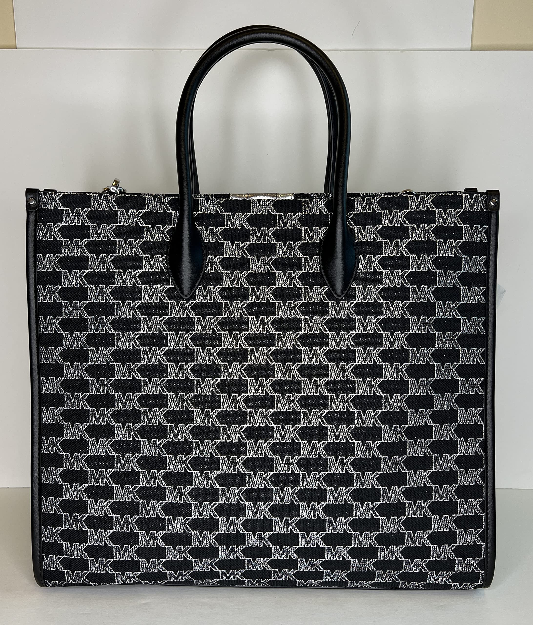Michael Kors Mirella Large Striped Logo Jacquard Tote Bag bundled with Large Continental Wallet and Purse Hook (Black Multi)