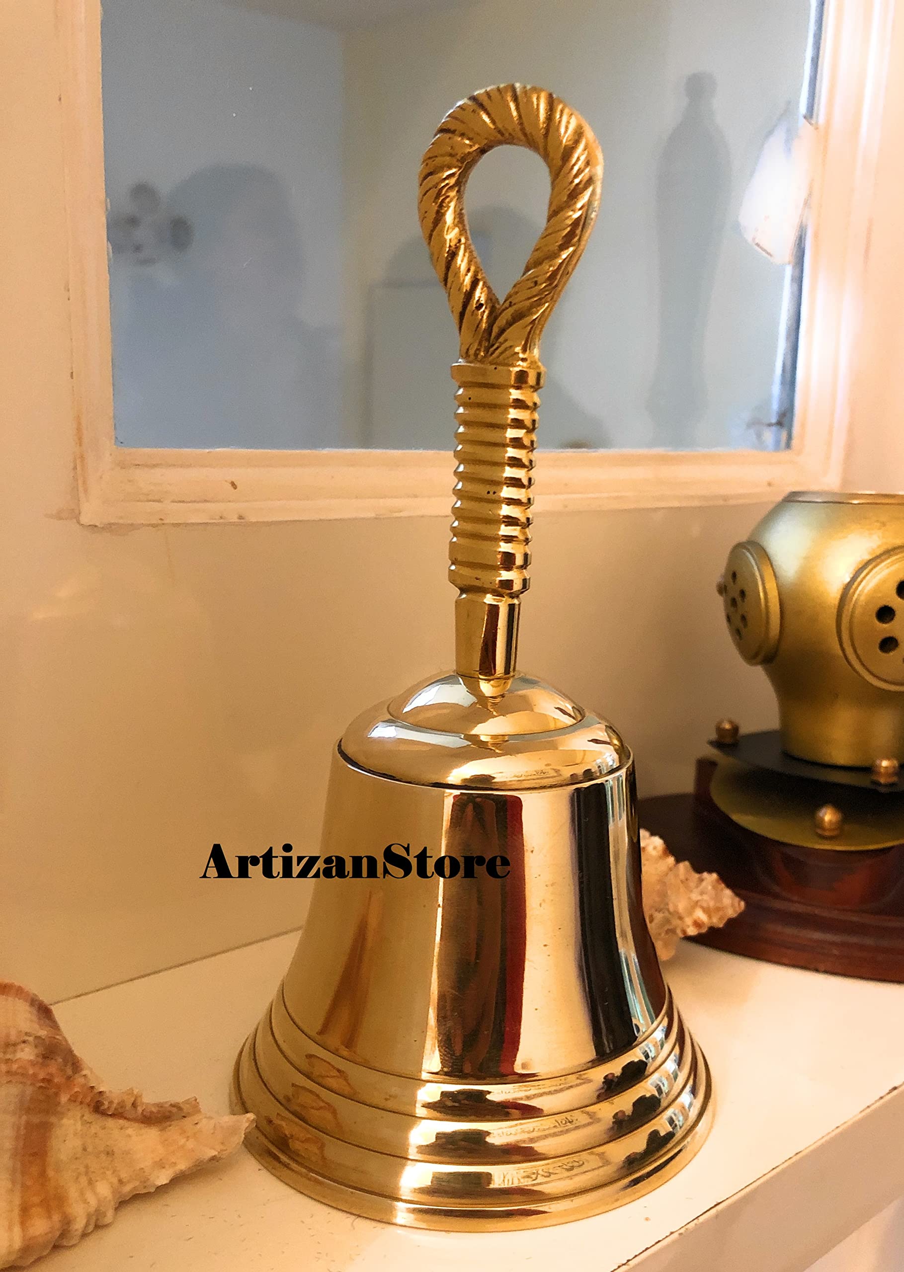 Nautical Brass Bell Handle 3.5 "-Nautical Brass Bells, 3" Nautical Bell Decoration Alarm, Ringing, Bell