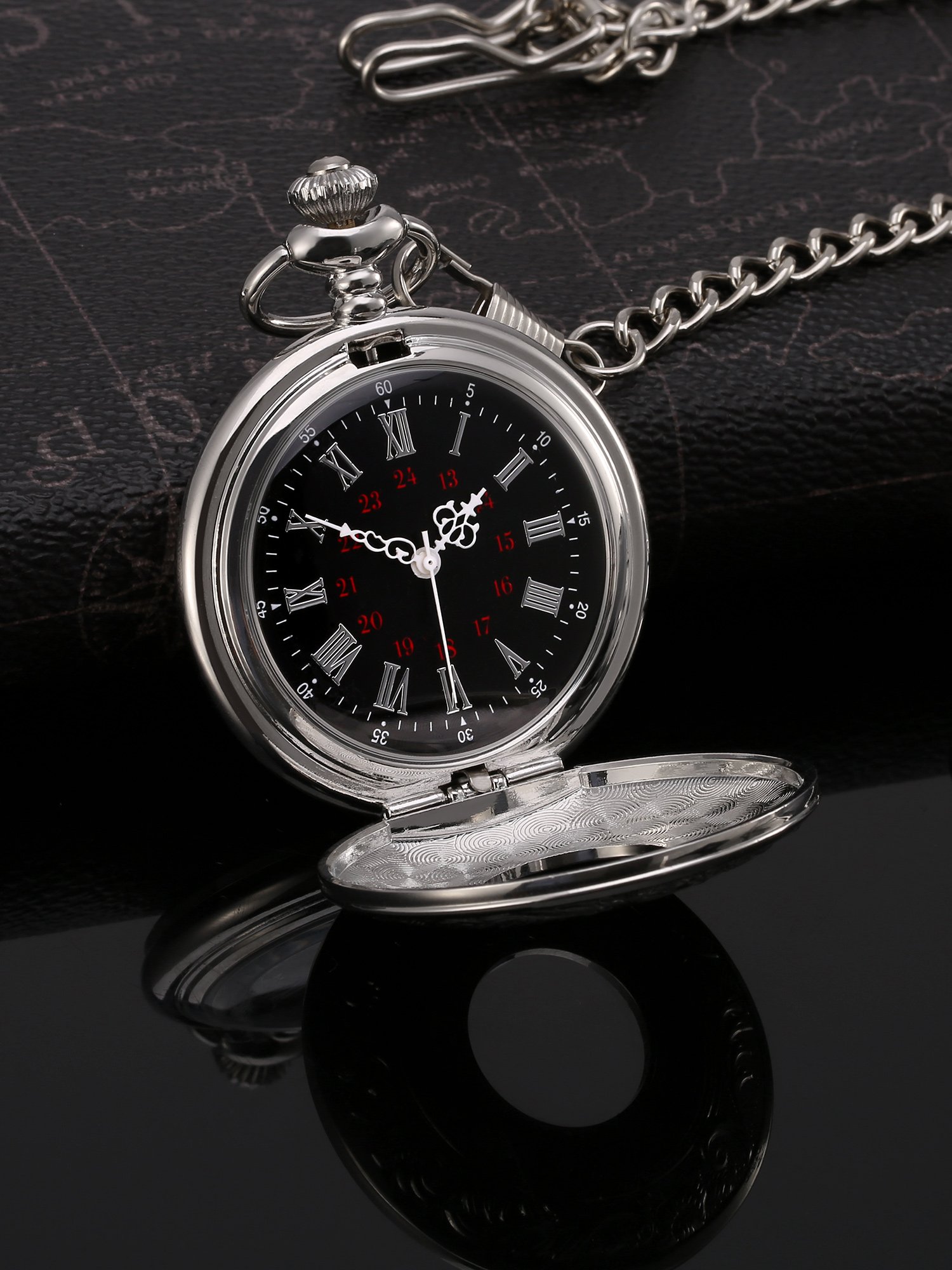 Hicarer Vintage Pocket Watch Steel Men Watch with Chain (Silver)