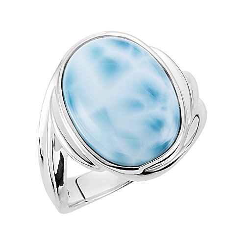 Jewels By Lux 925 Sterling Silver Size 7/16.00X12.00 Mm Polished Genuine Larimar Ring