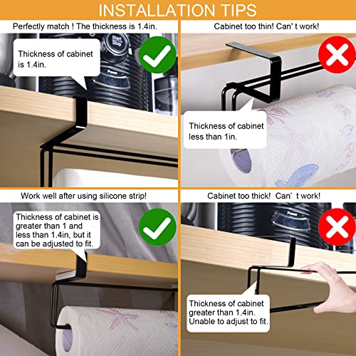 Luxsego Paper Towel Rack Under Cabinets, 1.4" Hanging & No Drilling Paper Towel Hanger for Kitchen Cabinets Bathroom, Stainless Steel, Double Support (Black)