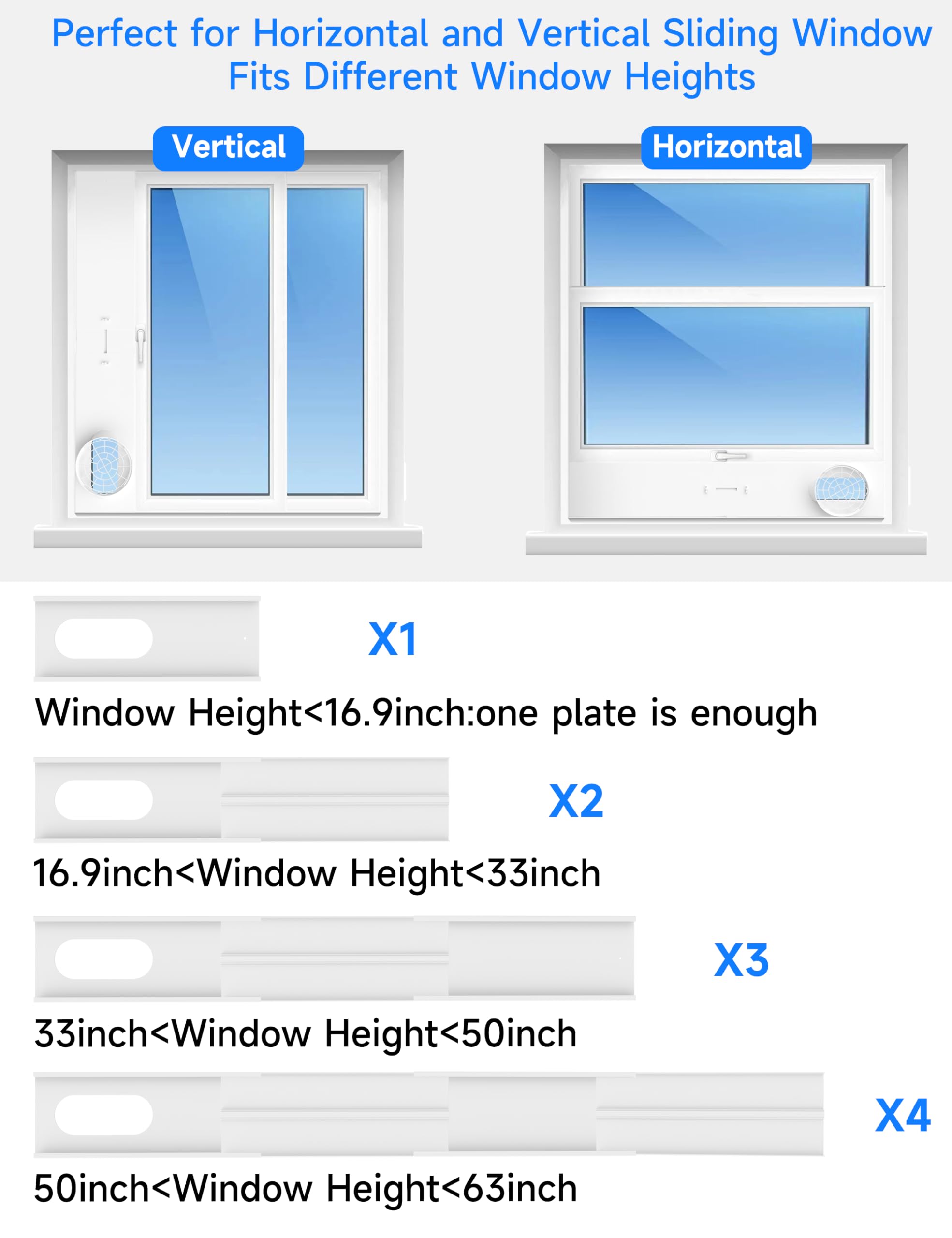 Portable Air Conditioner Window Vent Kit, Universal PVC Portable AC Window Seal with 4 Panel(16.9β to 63β) Suit for For 5.9'' Diameter Portable AC Exhaust Hose, for Horizontal&Vertical