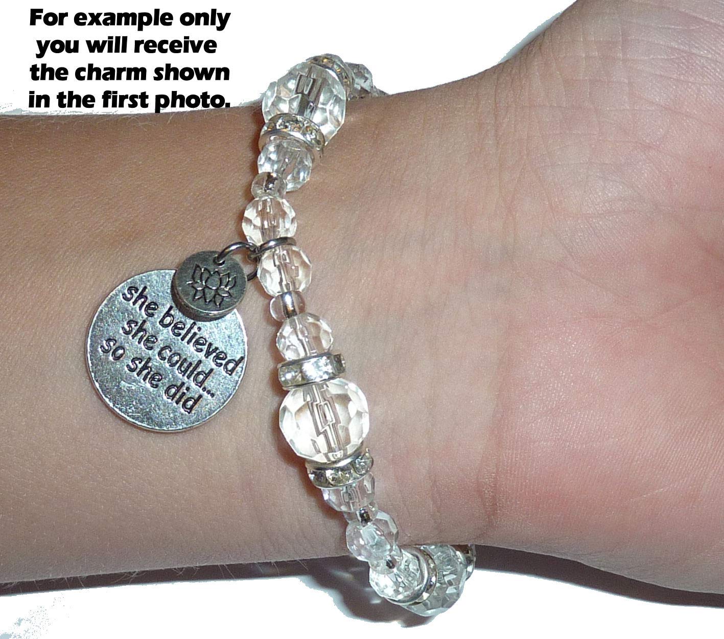 Hidden Hollow Beads Crystal Stretch Charm Bracelet, Women’s Message Dangle, Comes Packaged In A Beautiful Gift Bag (I Am With You Always)