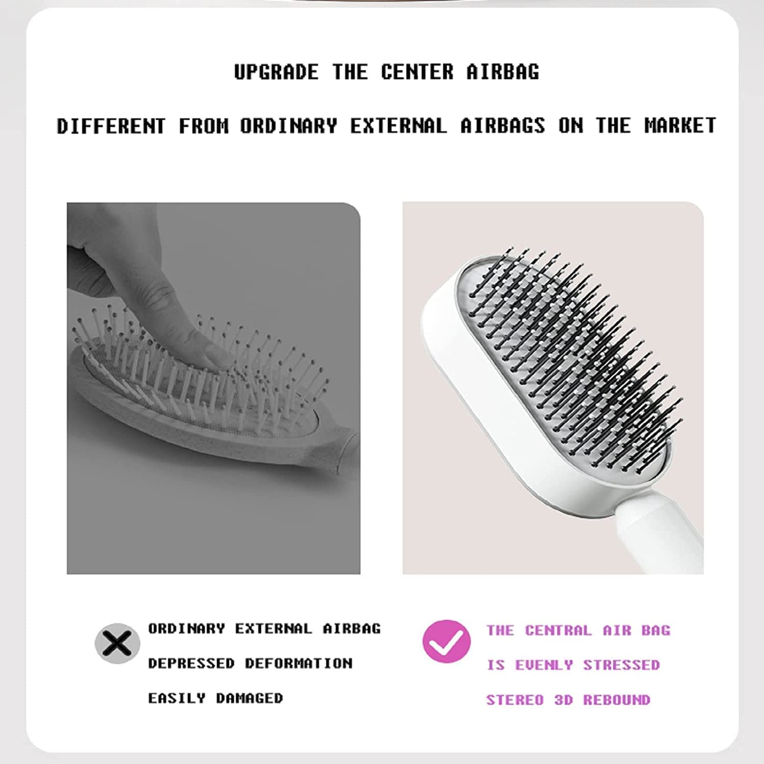 RUIYUE Hair Brush for Women, Self Cleaning Airbag Massager Hairdressing Brush, White