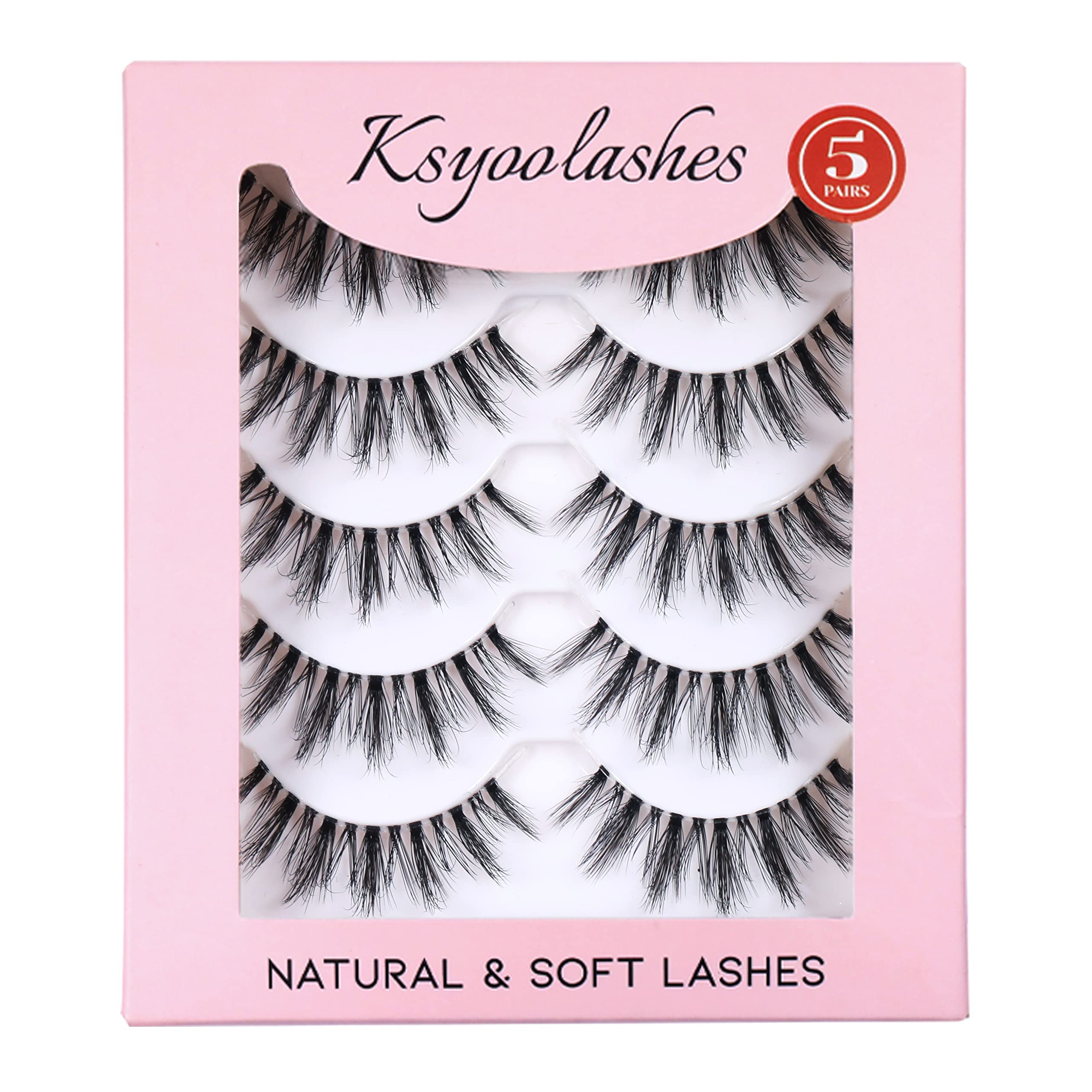 KSYOO Clear Band Dramatic Lashes 8-15mm D Curl Lashes Mink, Fluffy Semi-dramatic 3D Multi-Layered Strip Lashes, Reusable, Invisible Band Strip Eye Lashes - 5 Pairs (Clear Band U6) (Clear Band U6)