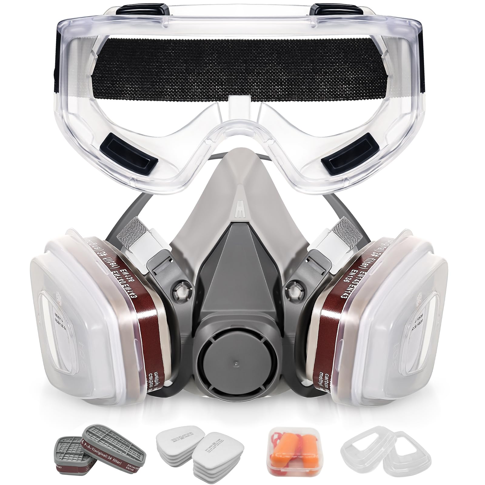 Respirator Mask with 6001CN Activated Carbon Filter&Goggles Set - Reusable Half Face Cover Dust mask, for Painting, Organic Vapor, Welding, Polishing, Smells, Woodworking and Numerous Work Protection
