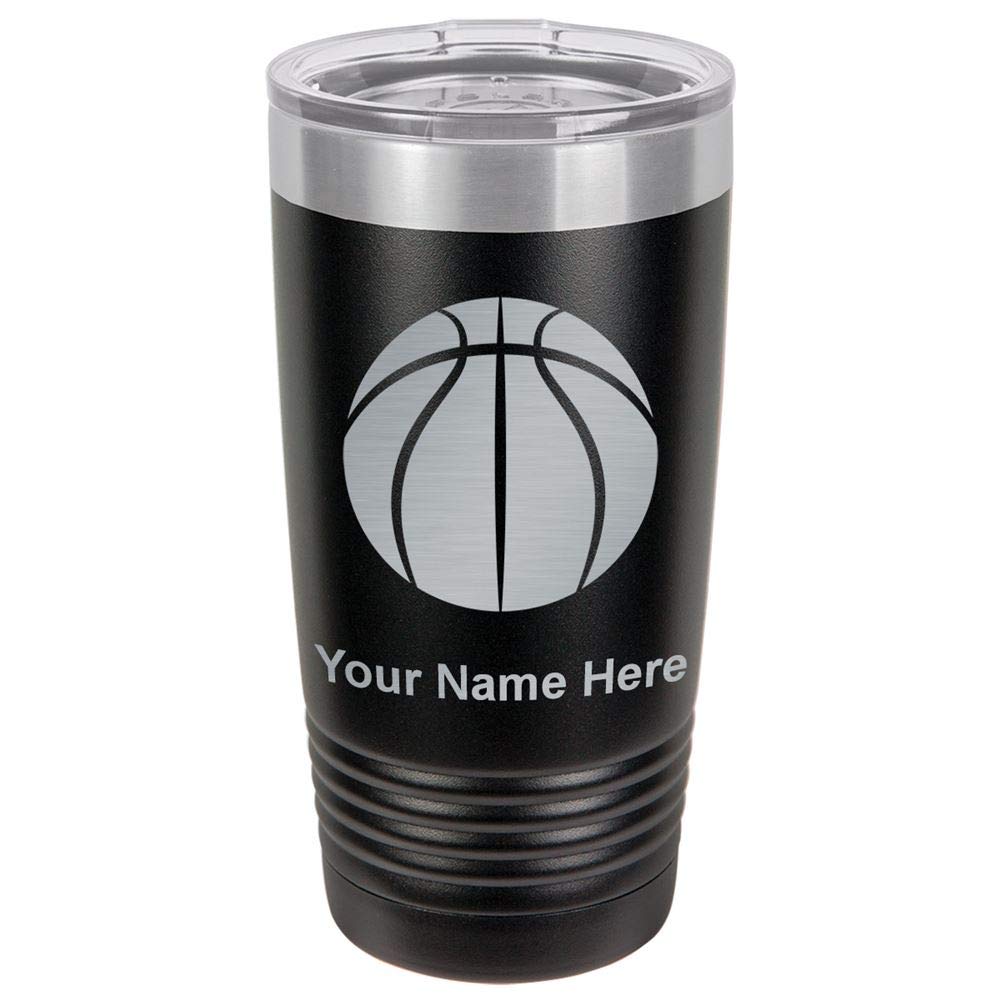 LaserGram 20oz Vacuum Insulated Tumbler Mug, Basketball Ball, Personalized Engraving Included (Black)