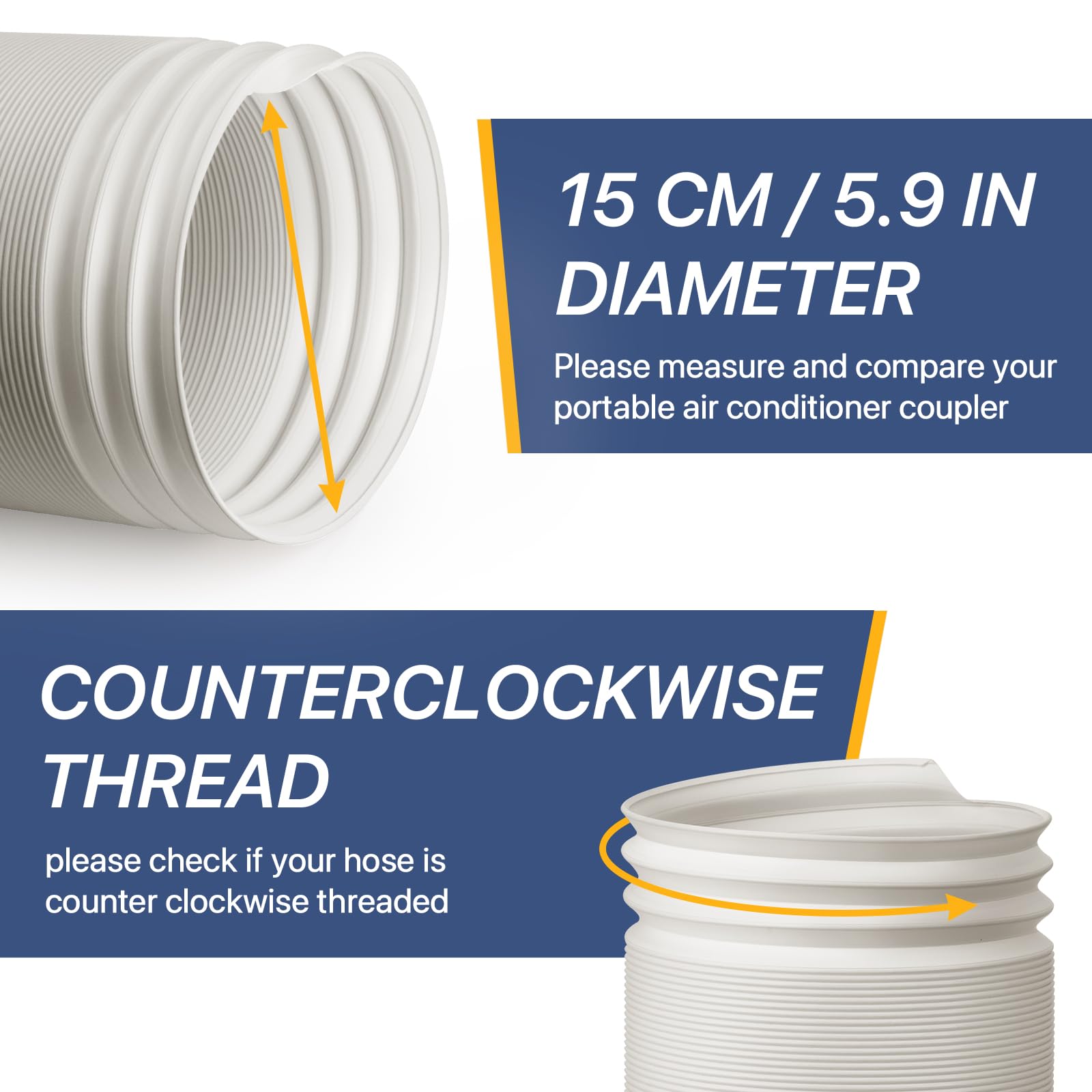 Portable Air Conditioner Hose 5.9β(15cm) Diameter, Air Conditioner Exhaust Hose, 80 Inch Length, Universal Fit, Counterclockwise