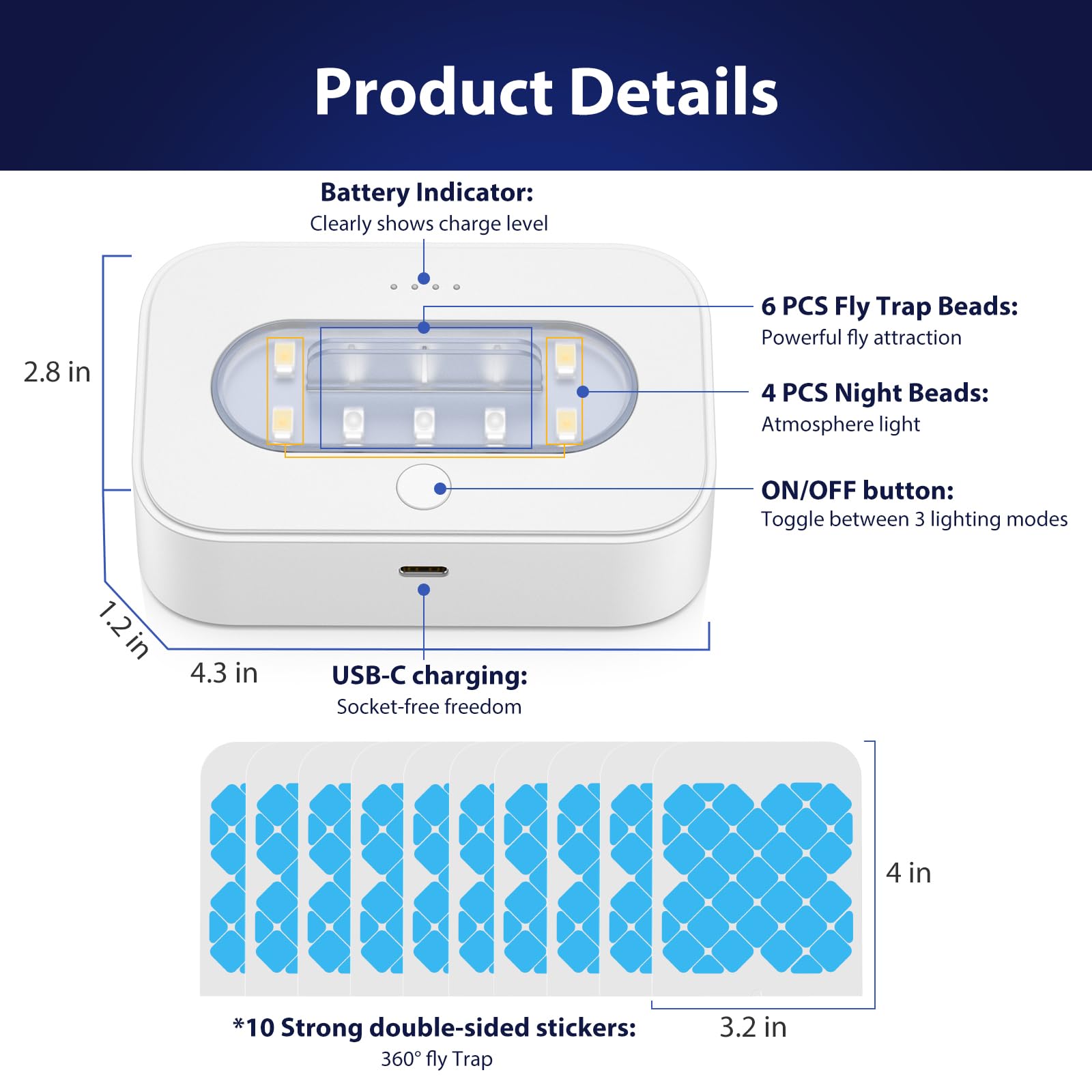 Rechargeable Fruit Fly Trap Indoor, 3 in 1 Gnat Traps for House Indoor Non- Bug Zapper Indoor with Night Light Insect Trap for Home Plants Gnats Moths Mosquitos Pest Control with 10PCS Refill