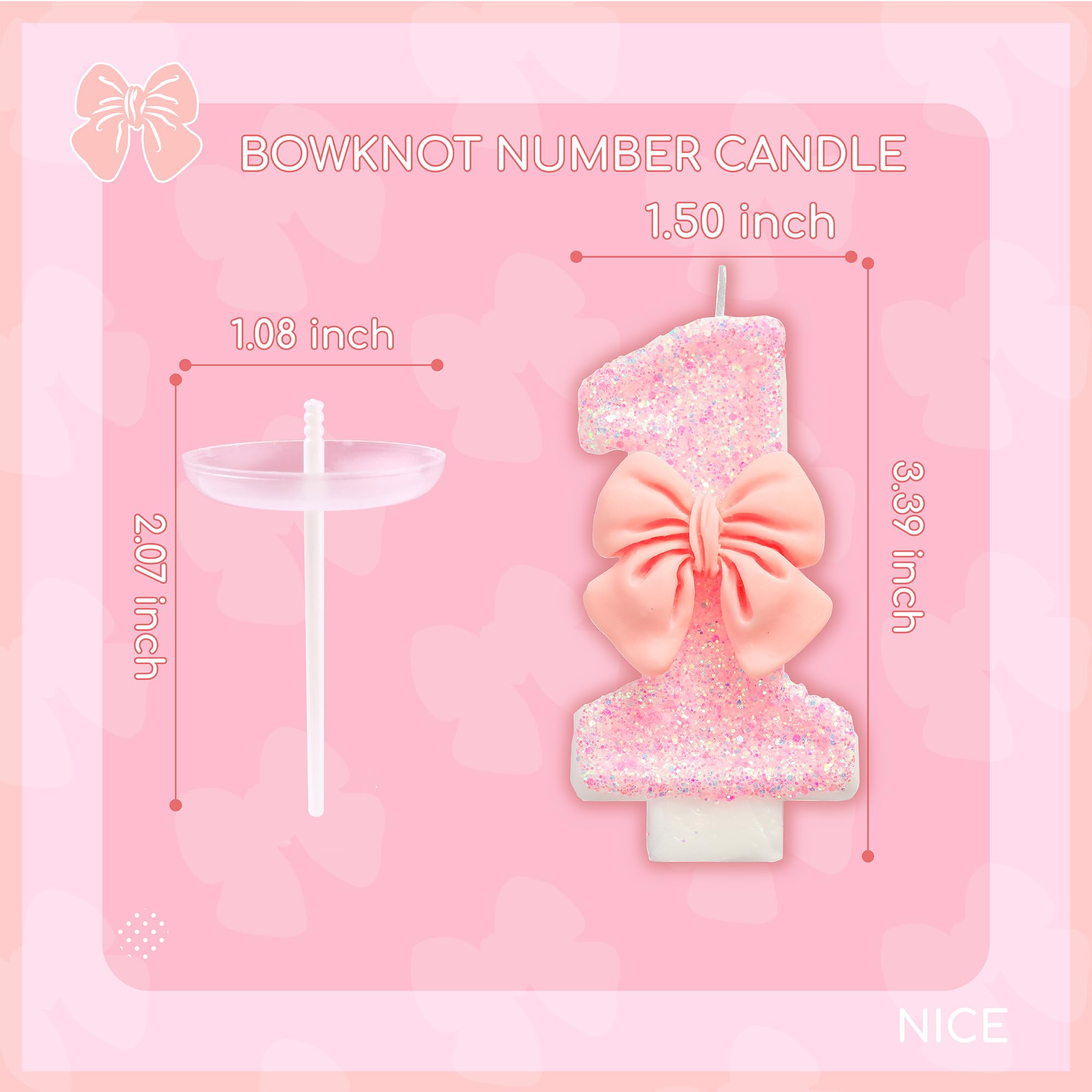PHD CAKE 2.76 Inch Number 1 Pink Bowknot Birthday Candles, Cute Themed Number Candles, Party Celebration