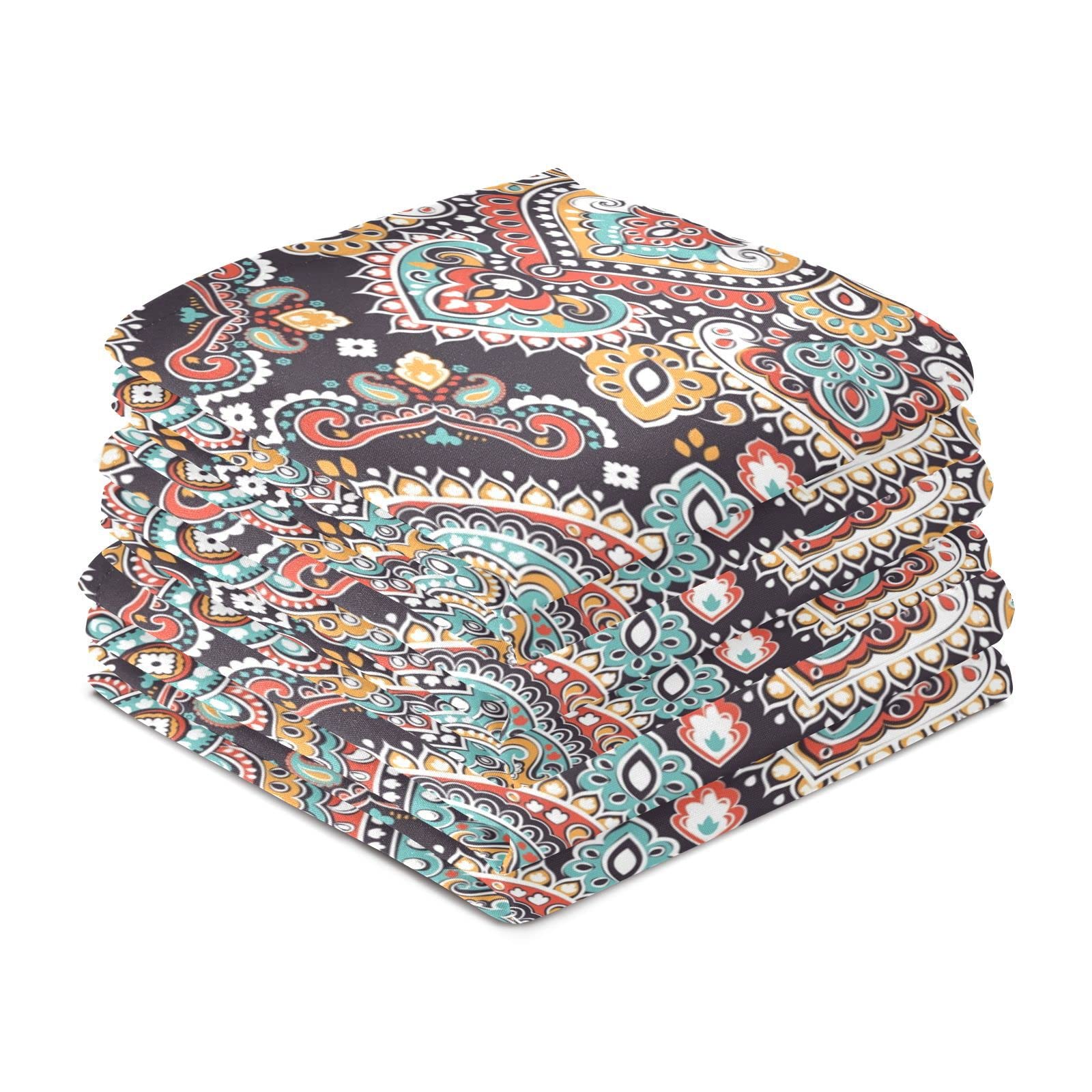 MNSRUU Kitchen Towels Dishcloths Sets 4Pcs with Hanging Loop, Indian Floral Paisley Absorbent Kitchen Décor Cleaning Hand Towel Tea Towels for Farmhouse Kitchen Dishes Tea Home