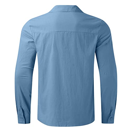 Mens Green Linen Shirt Male Summer Cotton Linen Solid Casual Plus Size Baggy Shirt Mens Spread Collar Long Sleeve