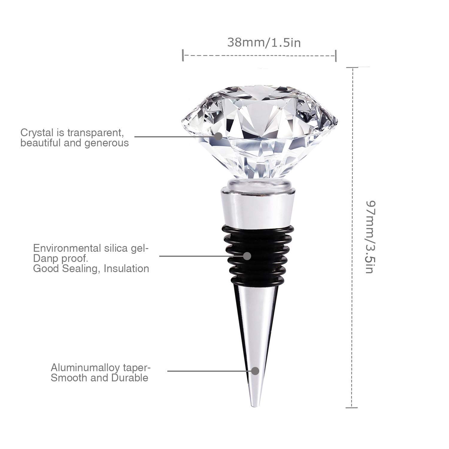 Miuion Decorative Crystal Wine and Beverage Bottle Stopper for Wine,Made of Zinc Alloy and Glass,Reusable Plug with Gift Box,Multi-Option (2 Pcs Crystal)