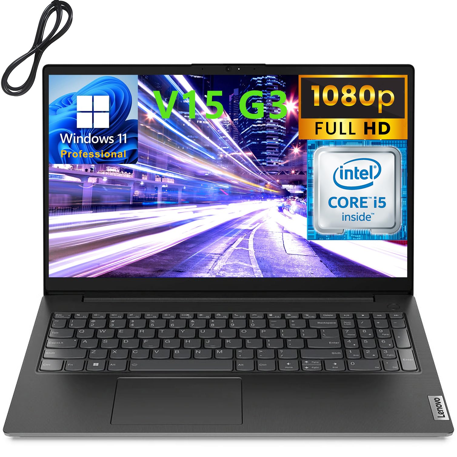 Lenovo 2023 V15 G3 15.6" FHD Business Laptop Computer, 12th Gen Intel 10 Cores i5-1235U (Beat i7-1195G7), 24GB DDR4 RAM, 1TB PCIe SSD, 802.11AC WiFi, Bluetooth 5.1, Windows 11 Pro, AZ-XUT Cable