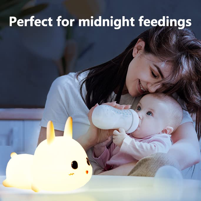 Qrbsi Cute Night Light for Kids, Bunny Night Light with Warm Light & Dimmable, Tap Control Kids Night Light with Timer, Rechargeable Toddler Night Lights, Kawaii Bunny Lamp for Room Decor