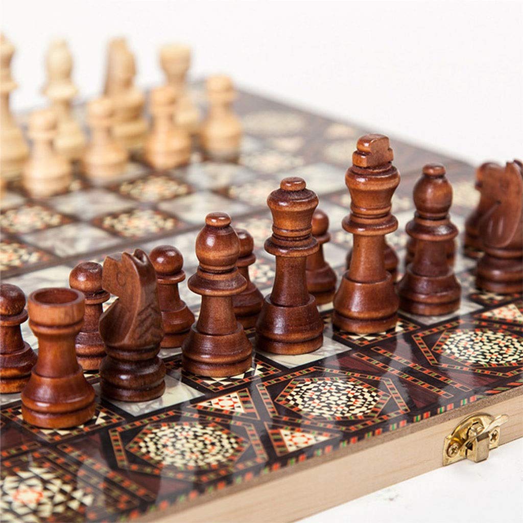Portable Folding Chess Chessboard Set Wooden Chess Games Backgammon Checkers Travel Table Board Games Indoor Home Entertainment (Size : L)