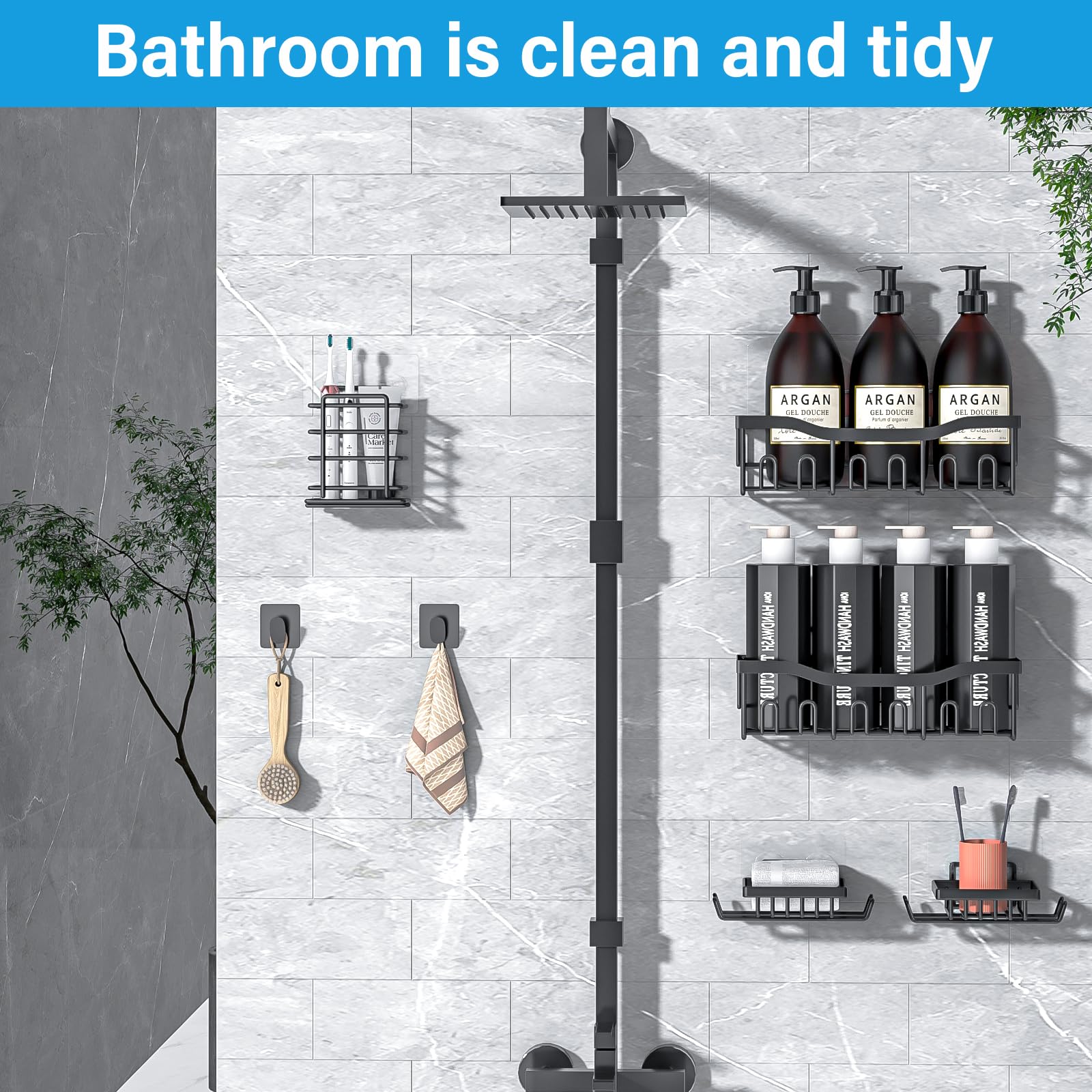 Vertdens 7 Pack Shower Caddy Shelf Organizer Rack,Adhesive Shower Caddy, Adhesive Shower Caddy Organizer Shelves Rack, Shower Shelves, Applicable to for Home Décor and Bathroom Storage
