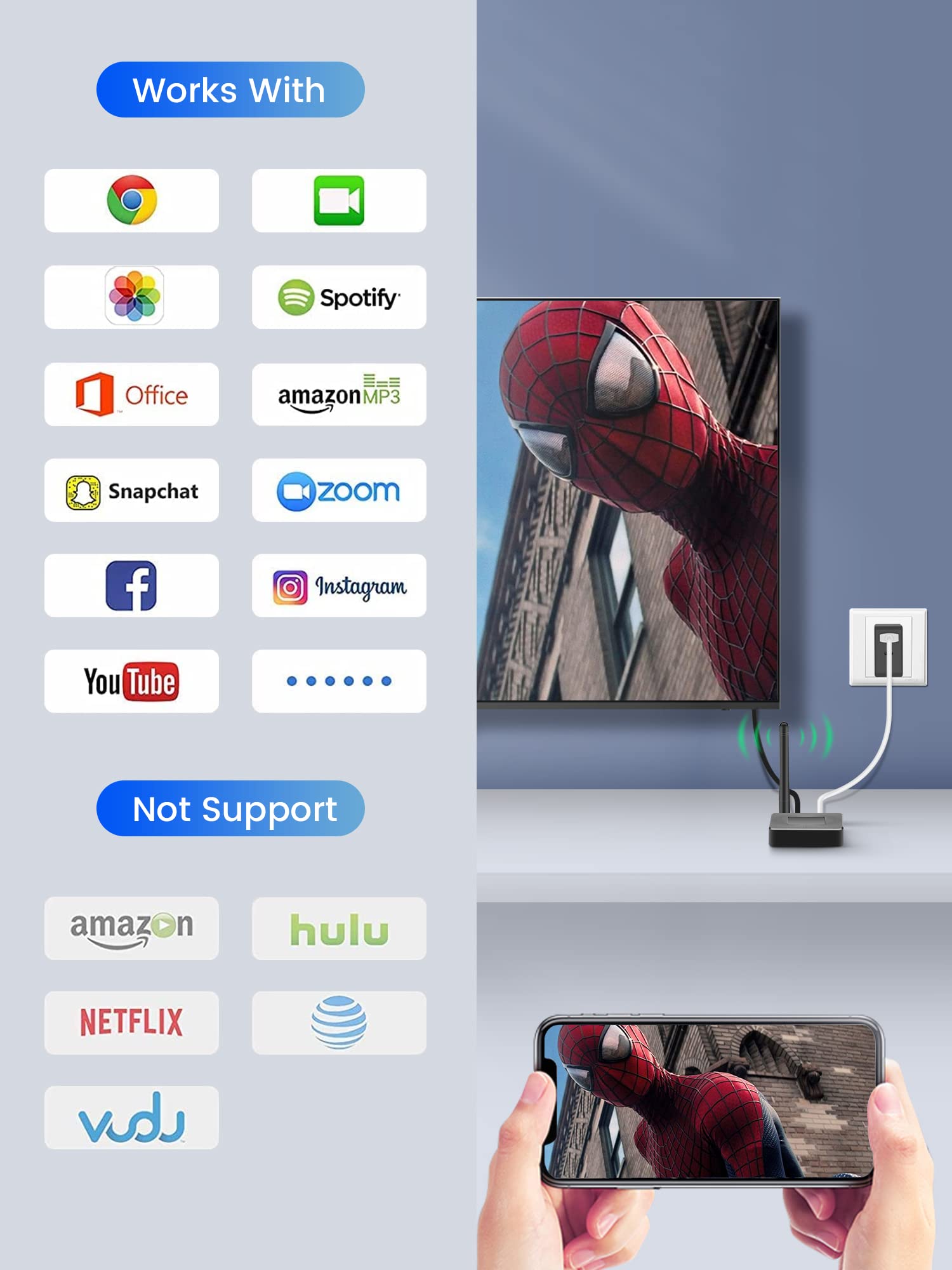 Renkchip Wireless HDMI Display Adapter dongle, 1080P/60Hz Real-time Transmission, No Setup or APP Required, Compatible with Android, iOS, Windows and MacOS
