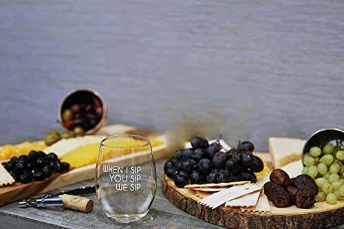Lushy Wino – When I Sip, You Sip, We Sip. Cute, Novelty, Etched Stemless 16-Ounce Wine Glass with Funny Sayings in Gift Box