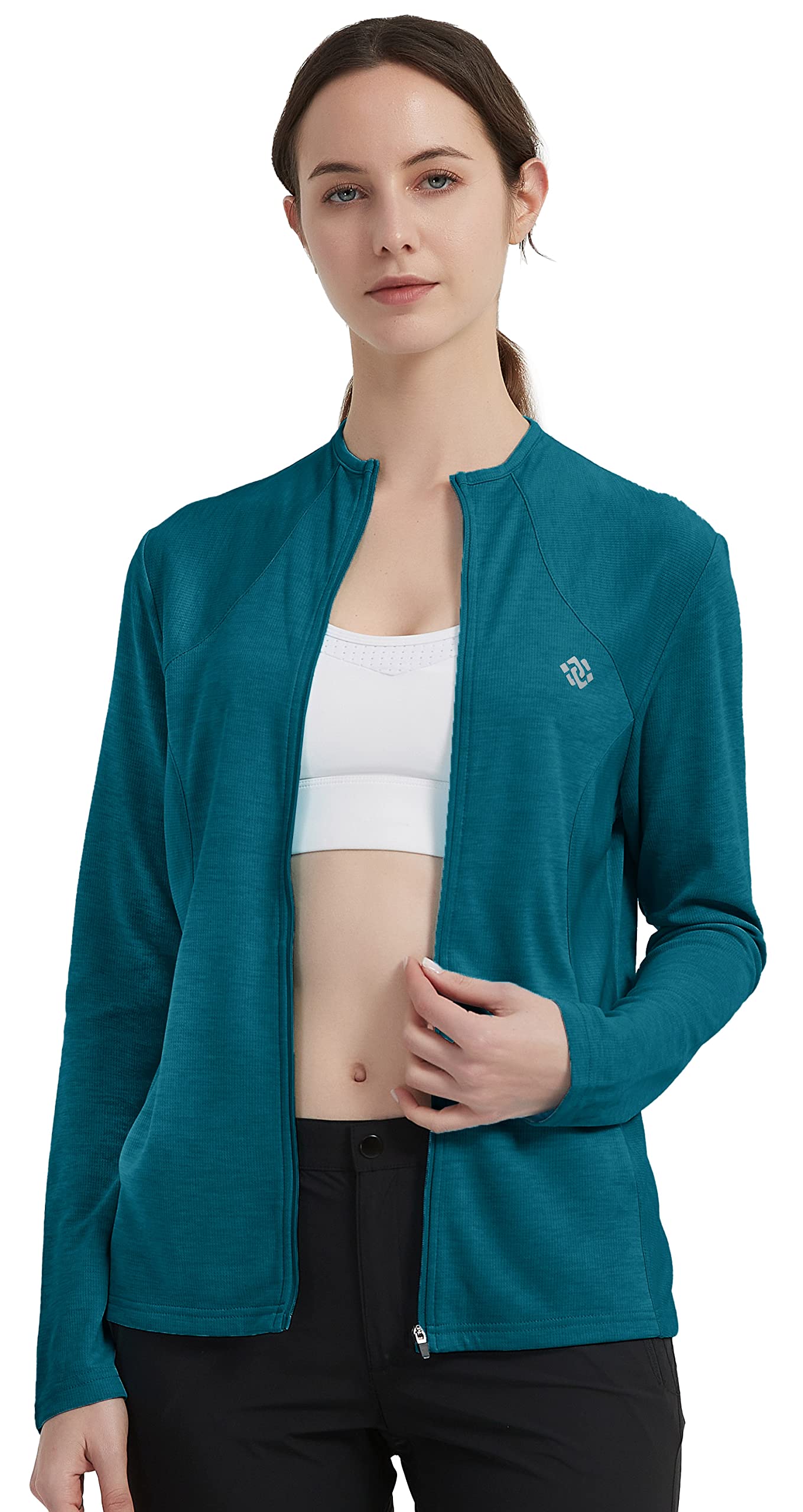 MoFiz Lightweight Workout Jacket with Long Sleeved UV Protection for Outdoor Ocean Blue 2XL