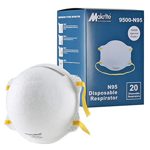 Makrite NIOSH Certified 9500-N95 Pre-Formed Cone Particulate Respirator Mask, M/L Size