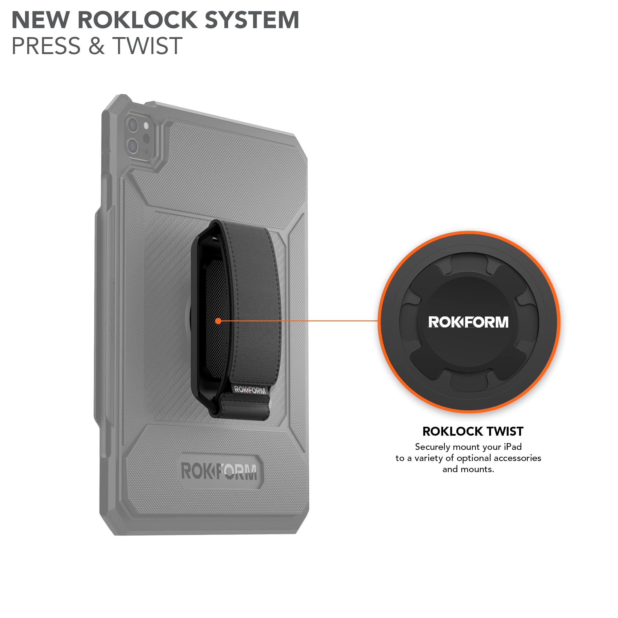 Rokform - iPad Hand Strap and Grip, Adjustable for Small to Big Hand Sizes, Ergonomic Design for All-Day Use, Compatible with The Rugged iPad Case (Black)