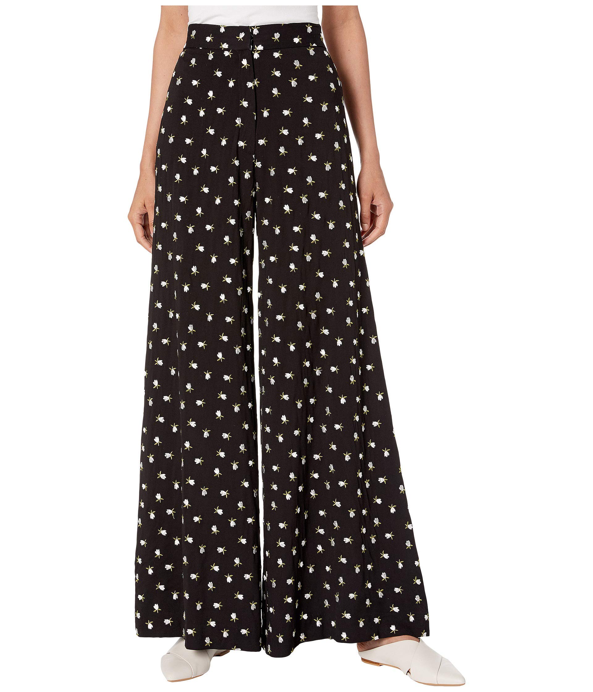 Jill Jill Stuart Embroidered Wide Leg Pants Black/Off-White 0 33