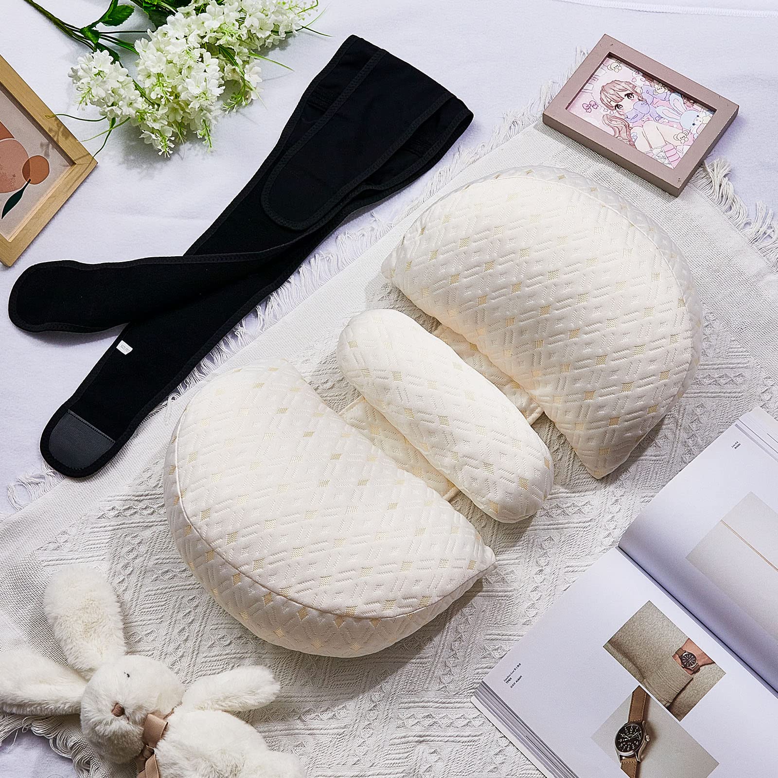 Pregnancy Pillows for Sleeping Wedge Soft Pregnancy Body Pillow Adjustable Maternity Pillow Belt Pregnancy Belly Bands for Pregnant Women for Belly, Back, Hips, Legs, Side Sleeping (Checked)