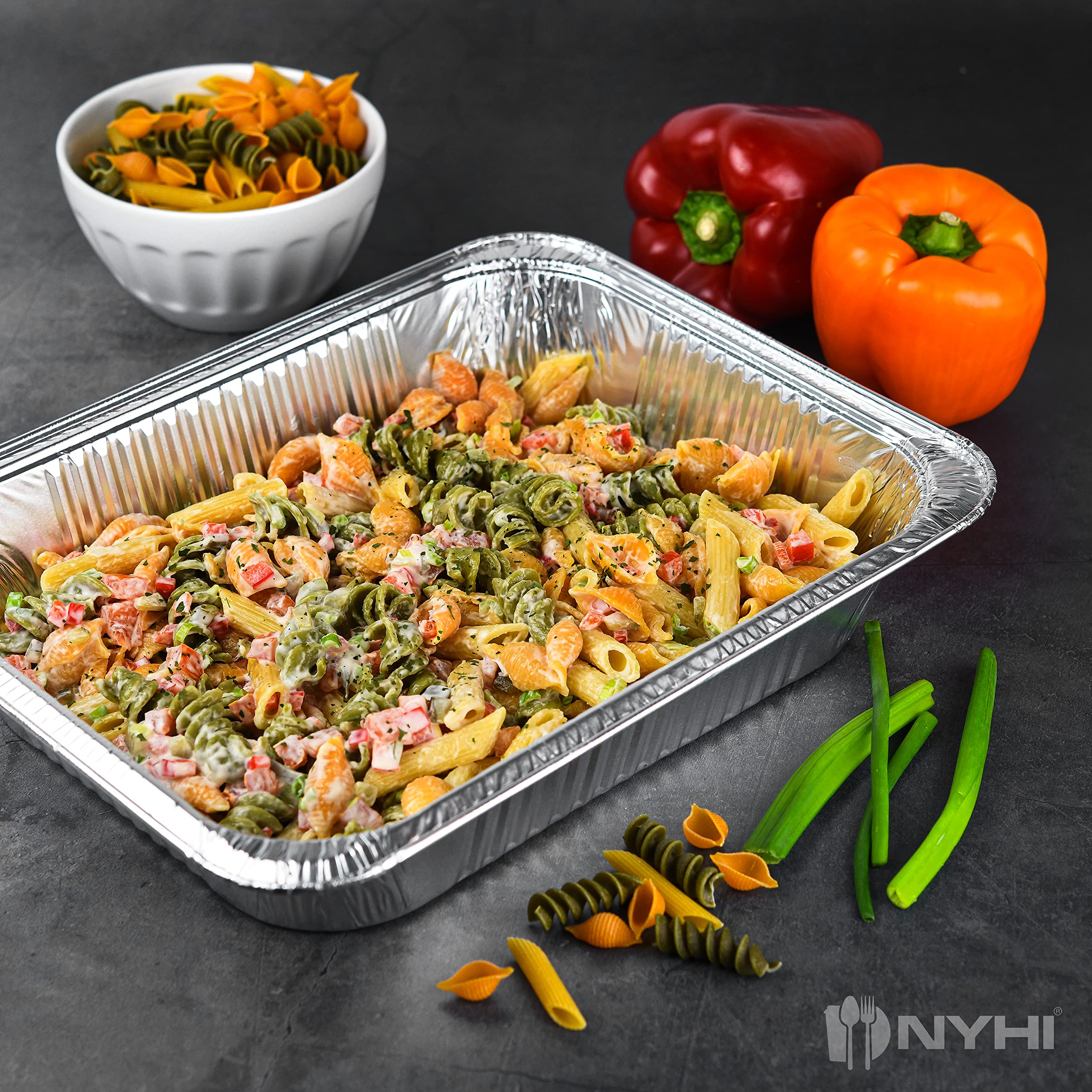 NYHI 9x13” Aluminum Foil Pans (30 Pack) | Durable Disposable Grill Drip Grease Tray | Half-Size Deep Steam Pan and Oven Buffet Trays | Food Containers for Catering, Baking, and Roasting