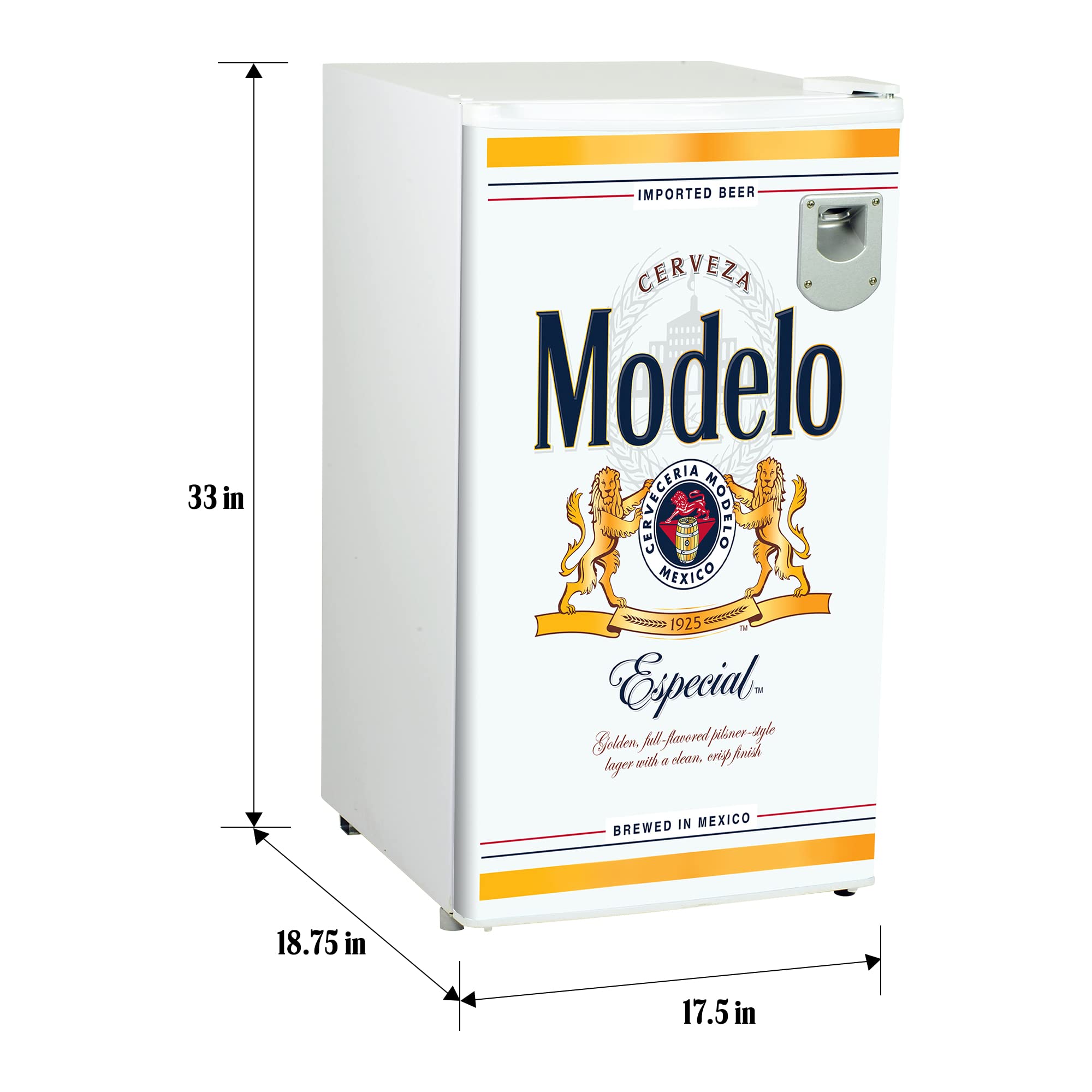 Modelo 3.2 cu ft (90L) refrigerator Compact Fridge with Bottle Opener White Space Saving Flat Back Design Reversible Door Adjustable Temperature Control Tempered Glass Shelves Office home bar Room RV