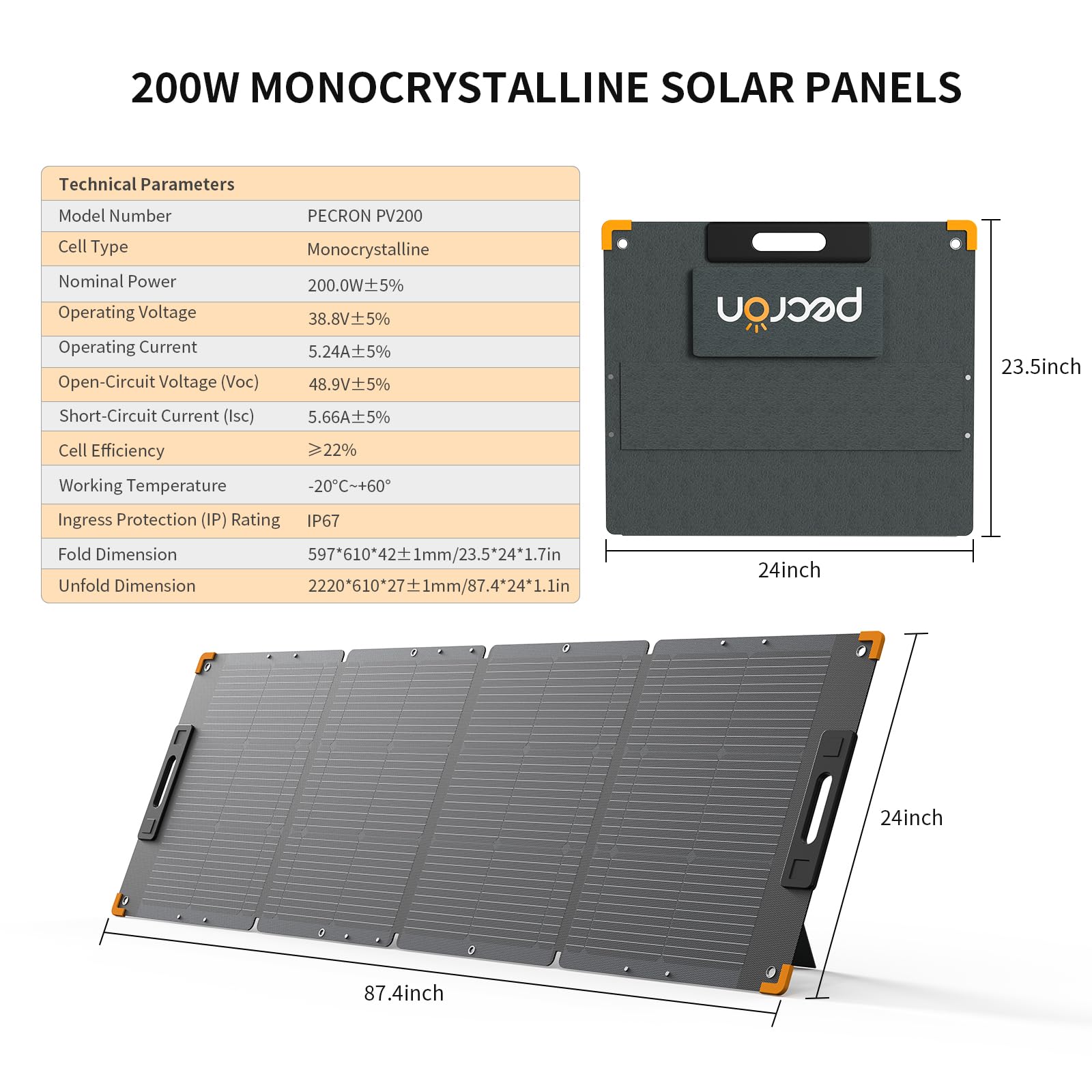 Pecron 36 Volts Portable Solar Panel,100W Solar Panel*2 in Series,High Efficiency Off-Grid Emergency Power Supply for RV Camping Travel Outdoor Backup,USB Outputs for E1000 E1500 Q2000S Q3000S