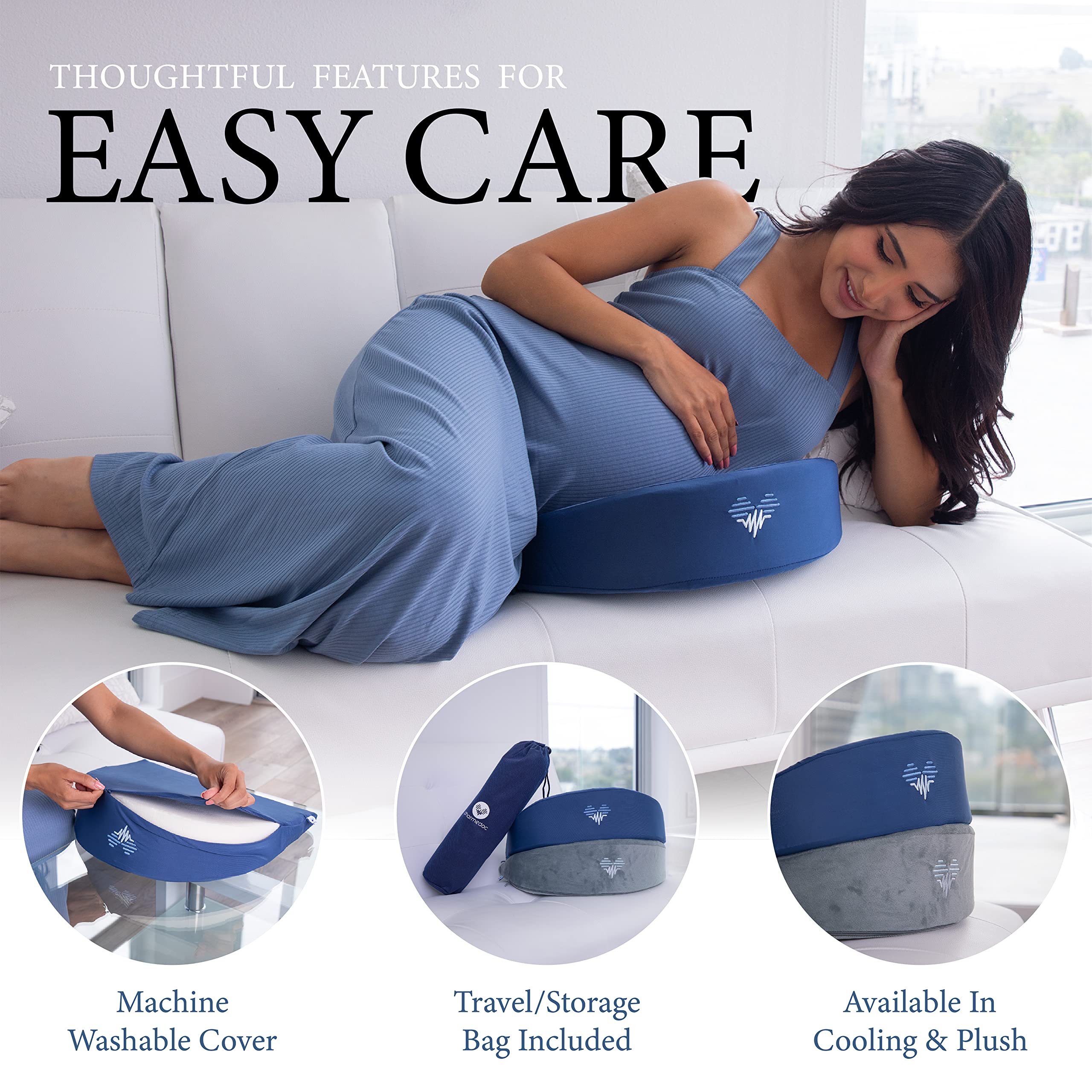 Pharmedoc Pregnancy Pillow, Cooling Belly Wedge Pillow for Sleeping, Maternity Pillow, Belly Wedge Memory Foam, Pregnancy Must Haves, New Mom Gifts for Women, Cooling Cover Navy