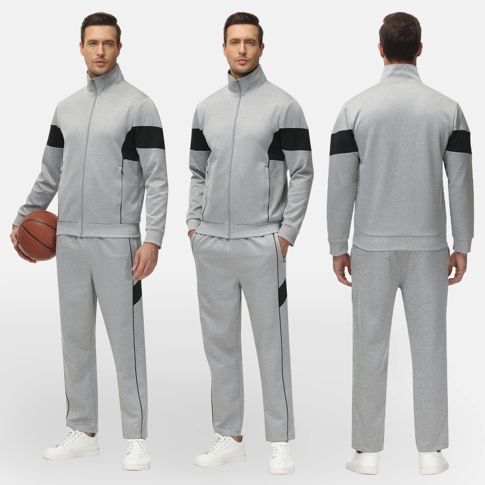 Mens Sweatsuits 2 Piece Track Suits for Men Set Mens Athletic Set Mens Tracksuit 2 Piece Men Sport Jackets Casual SweatSuit Men Grey Large