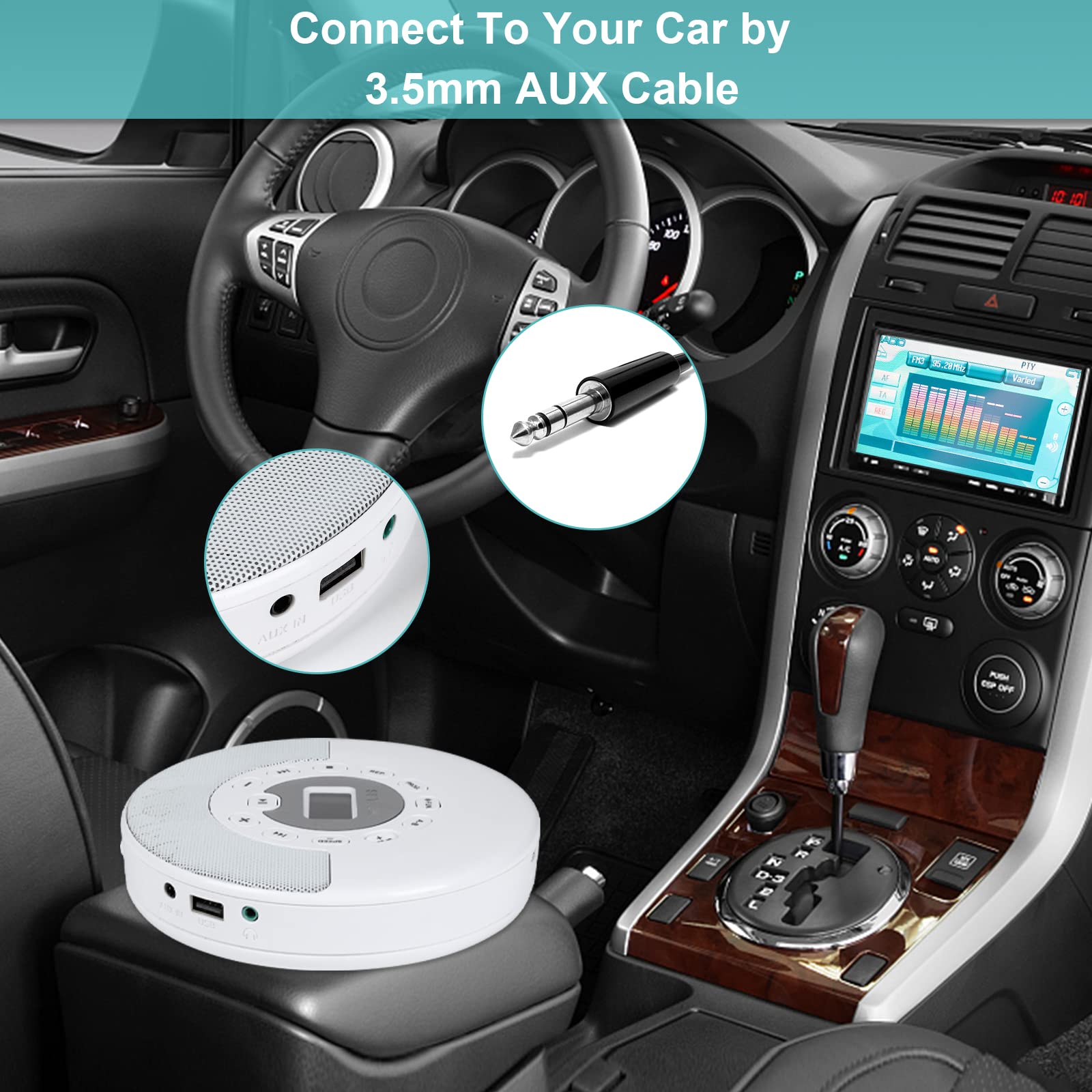 Portable CD Player with Speakers - Bluetooth CD Player Portable,Rechargeable Anti-Skip Walkman CD Music Player for Car/Travel with Headphones and AUX Cable,Home Audio Stereo Speaker,2000mAh Battery