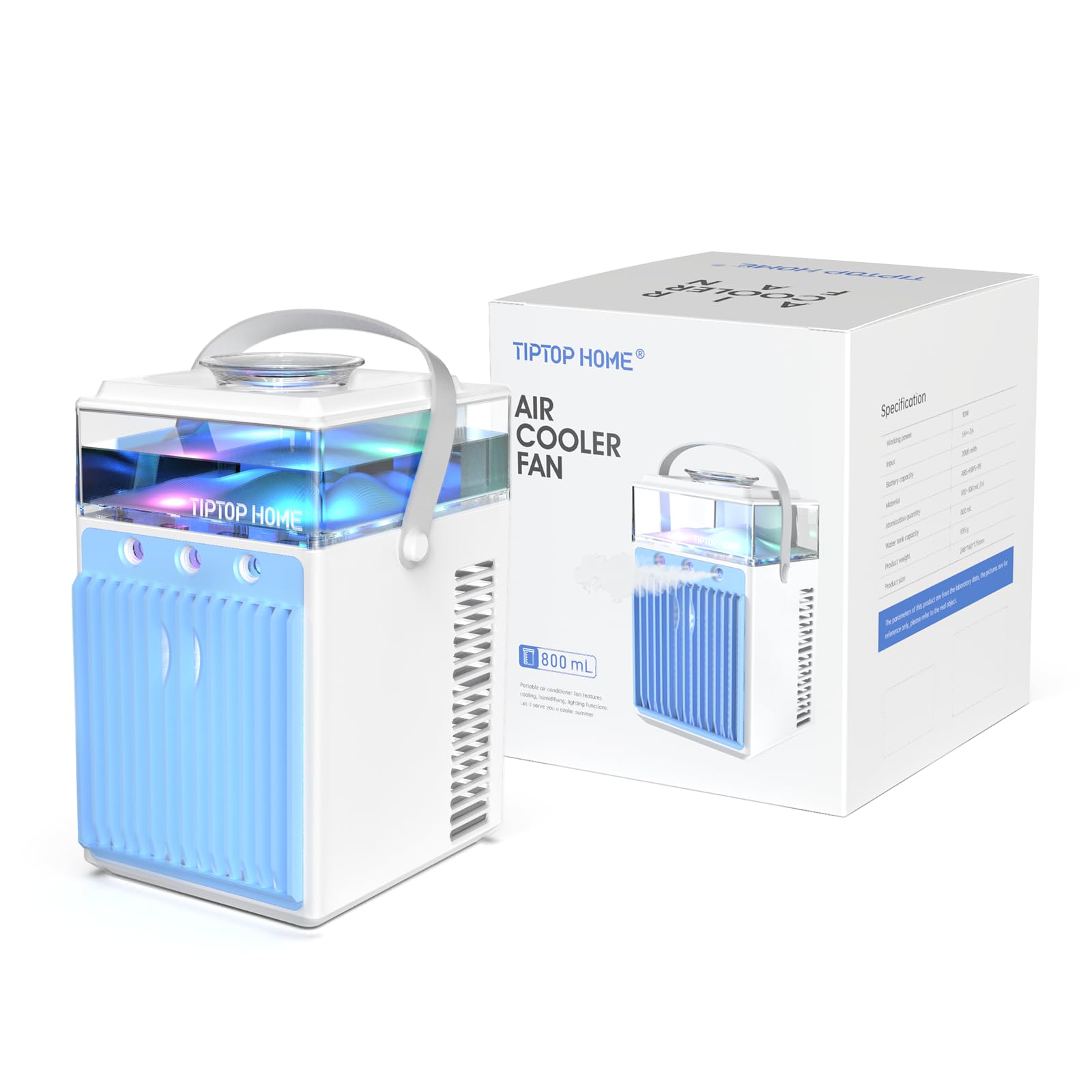 Portable Air Conditioners,4 in 1 Rechargeable Evaporative Personal Air Cooler APP Remote Control Humidifier with 6 Ice Boxes, 3 Speeds Mini AC with LED, Air Conditioner Desktop Cooling Fan for Bedroom