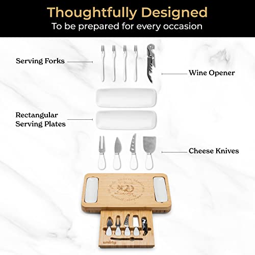 SMIRLY Charcuterie Boards & Accessories, Large Charcuterie Board Set, Bamboo Cheese Board Set, House Warming Gifts New Home (1 Drawer)