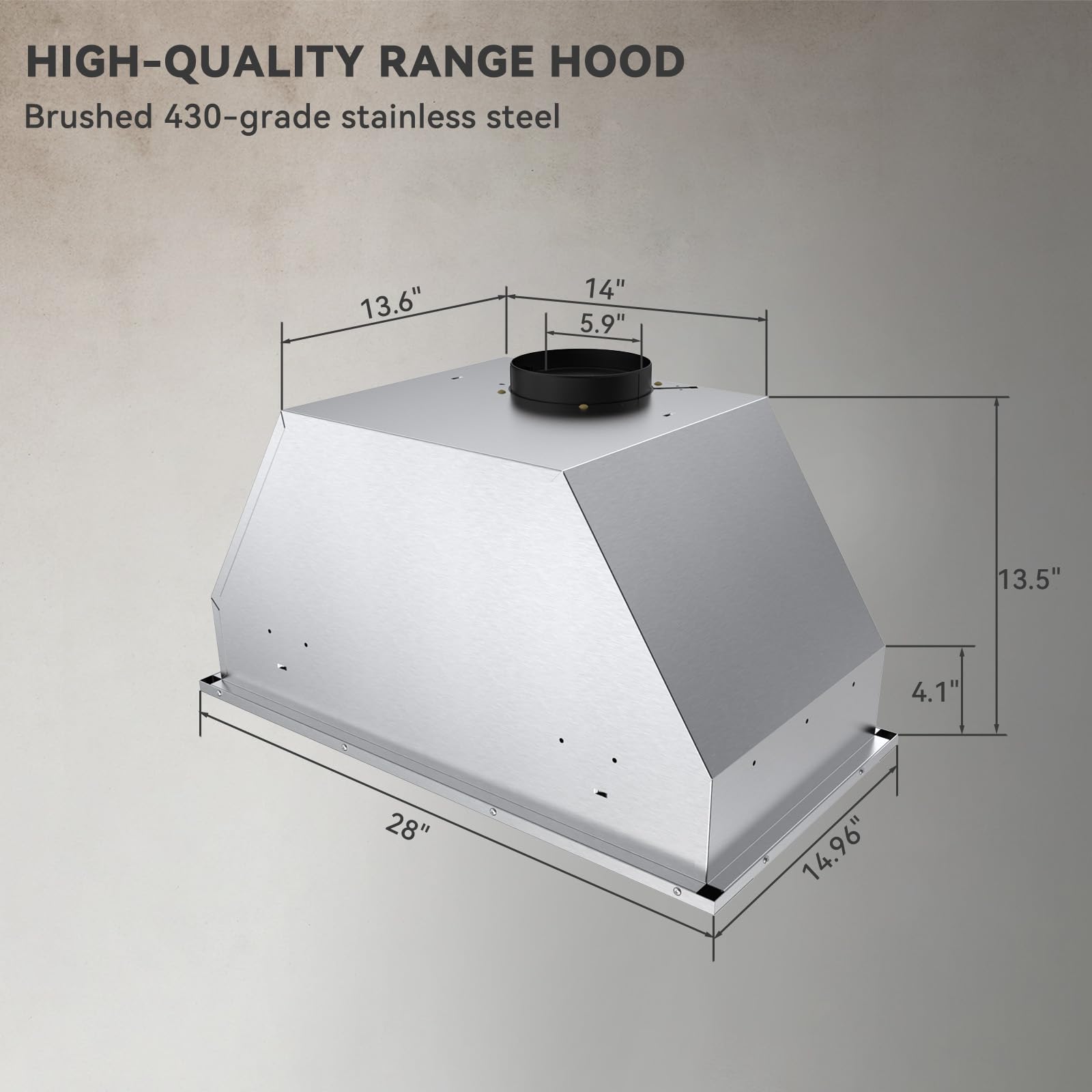 Hermitlux 30 inch Under Cabinet Range Hood with 3 Speed Exhaust Fan, Stainless Steel Range Hoods, Ducted Convertible Ductless, Vent Hood with LED Light for Kitchen