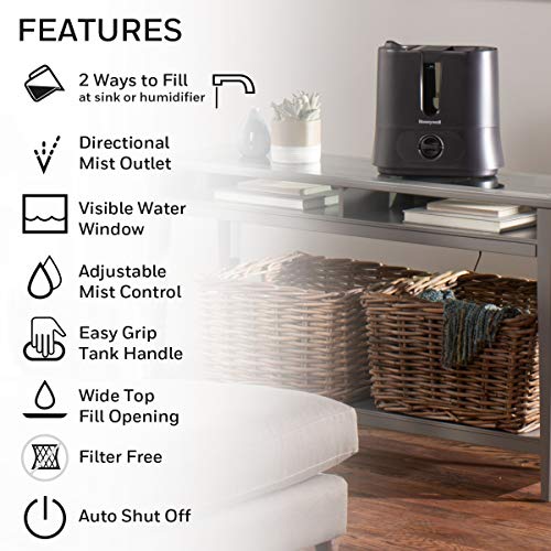 Honeywell Top Fill Cool Mist Humidifier Black Ultra Quiet with Auto Shut-Off, Variable Settings, Removeable Tank & Rotating Mist Nozzle for Medium to Large Rooms, Bedroom, Baby Room