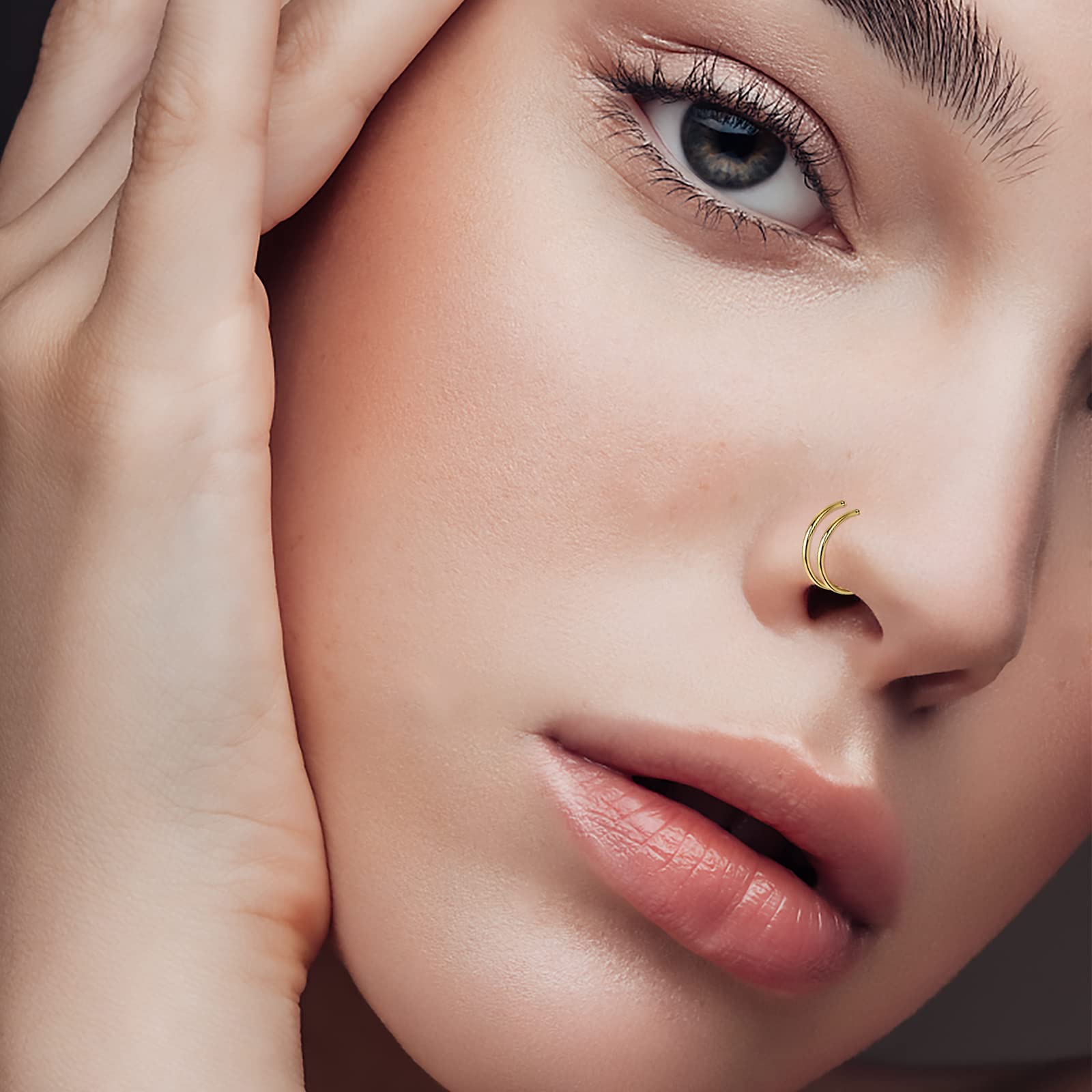 KWUNCCI Double Nose Ring Hoops for Single Piercing 20G Surgical Steel Spiral Nose Ring for Men Women 6/8/10mm
