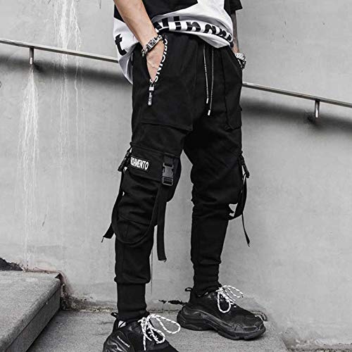 HONIEE Men's Hiphop Punk Jogger Sport Harem Pants Cargo Pants (Black#2, Waistline:29-31)…
