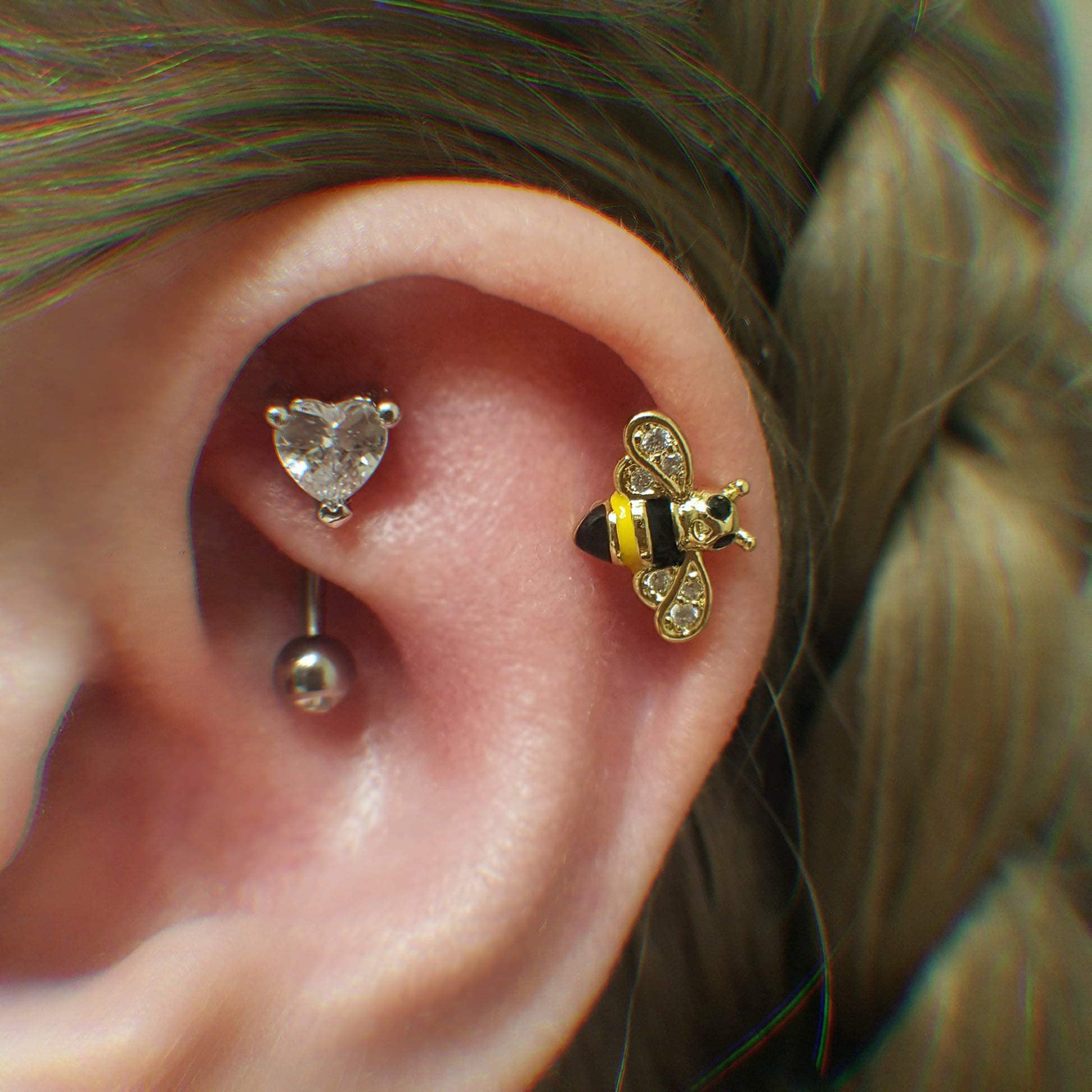 Jewseen Helix Earring 16g Tragus Piercing Sparkling CZ Bee Design Conch Earring Cartilage Earring Body Jewelry