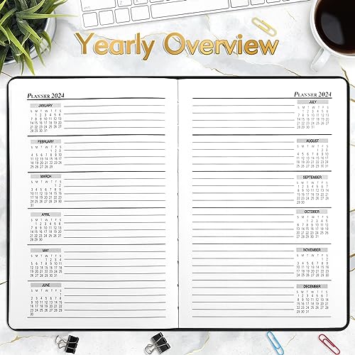 KESOTE 2024 Daily Hourly Planner - One Page a Day, 2024 Diary Planner 5.7 x 8.3" Hardcover Monthly Planner Agenda 12 Month, A5 College Notebook Planner, Black
