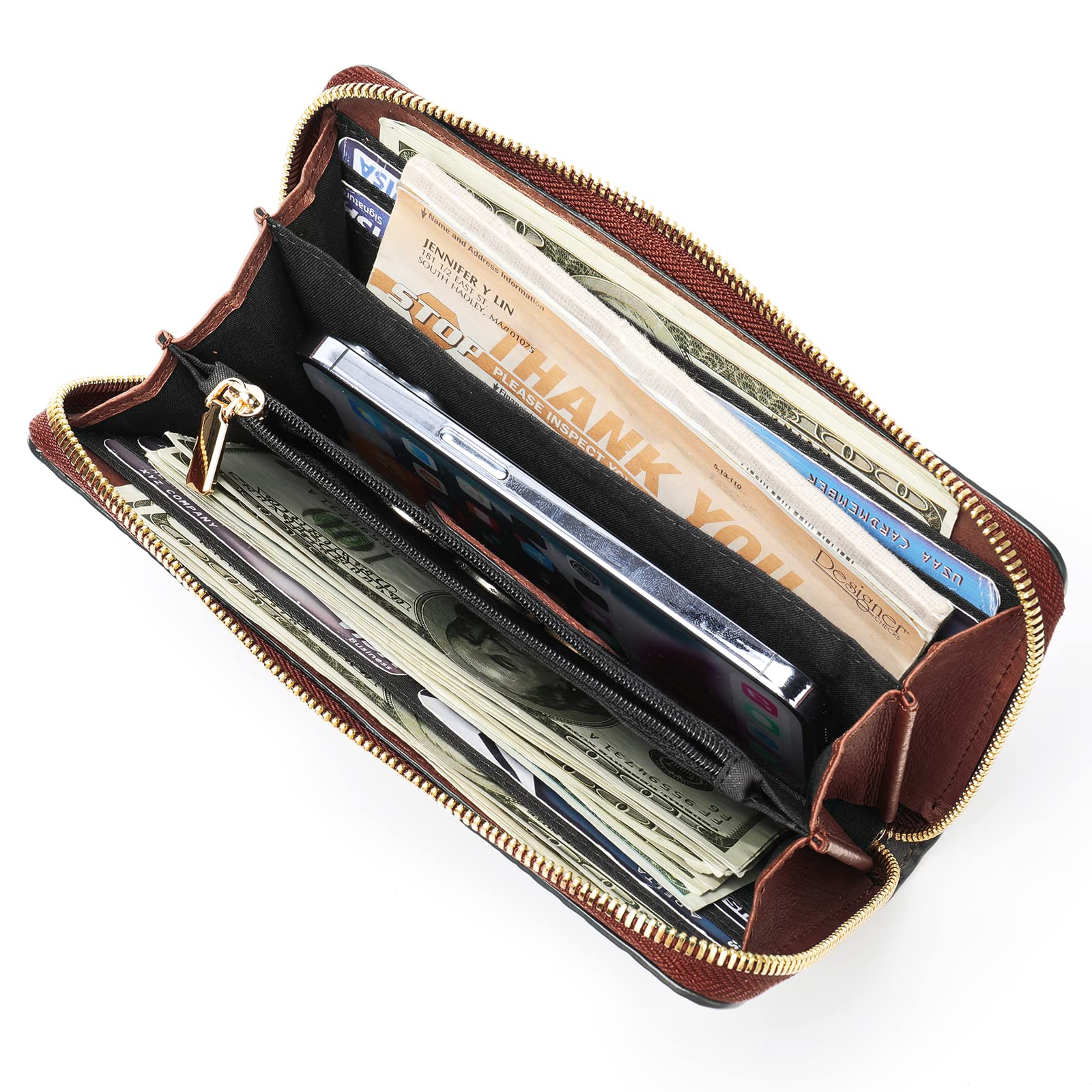 NIUCUNZH Crocodile Wallets for Women, Leather Wallet with Wristlet - Elegant Designer, Large Capacity, RFID Blocking Brown
