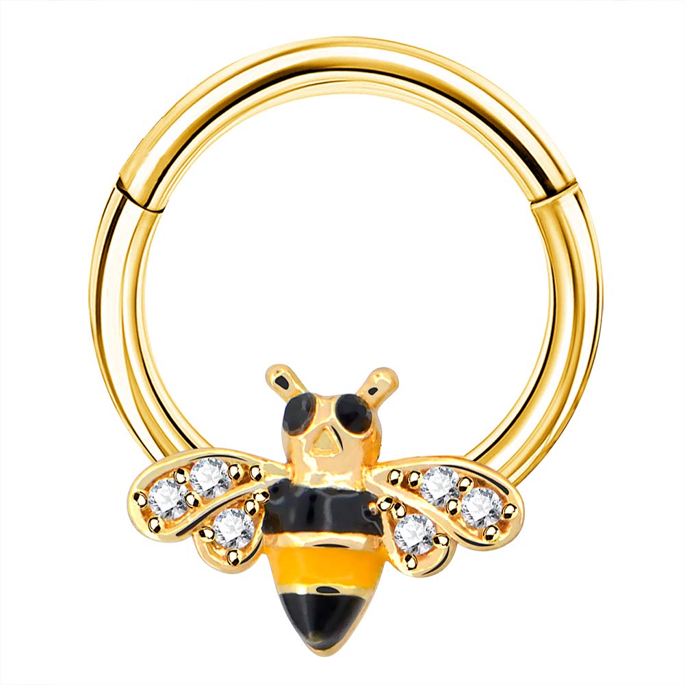 Jewseen Hinged Segment Ring Dainty Cute Bee Cartilage Earring 16G Nose Ring Septum Clicker Tragus Daith Helix Piercing Jewelry